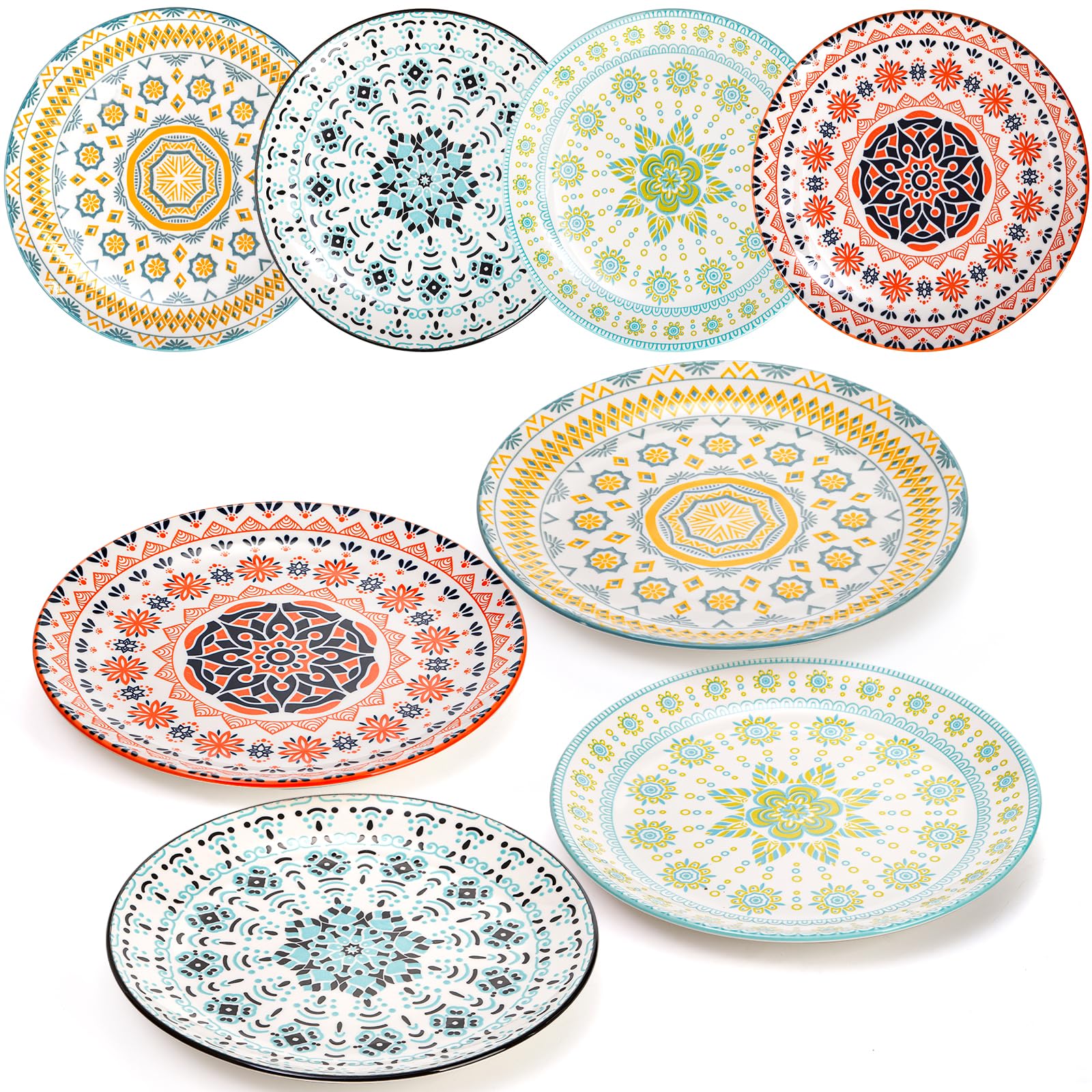 Foraineam 8 Pieces 8 Inch Round Porcelain Salad Plates, Decorative ...
