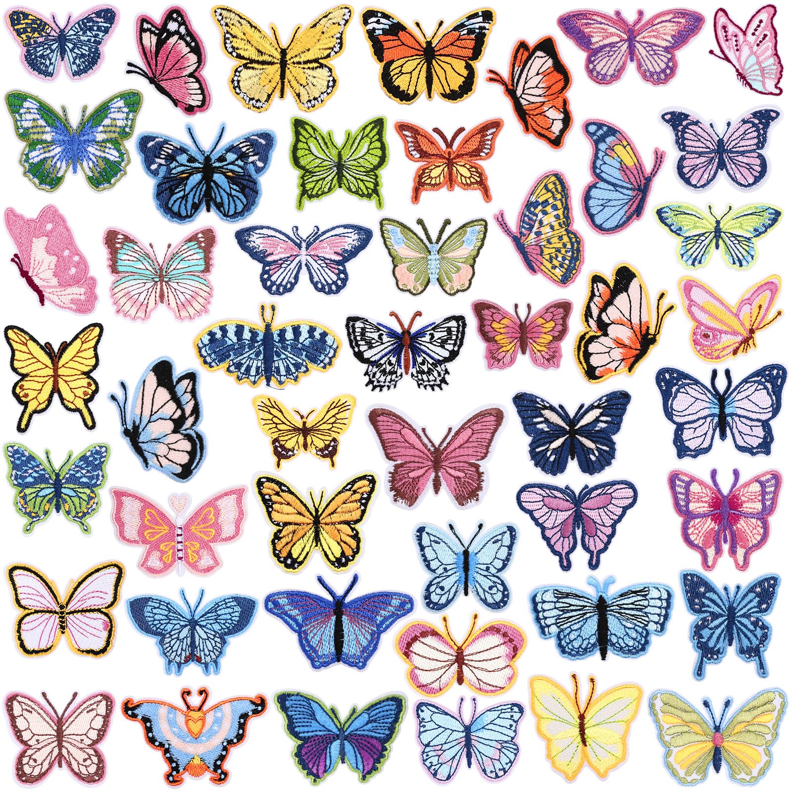 Tigeen 48 Pcs Butterfly Bulk Iron on Patches Embroidered Sew Applique ...