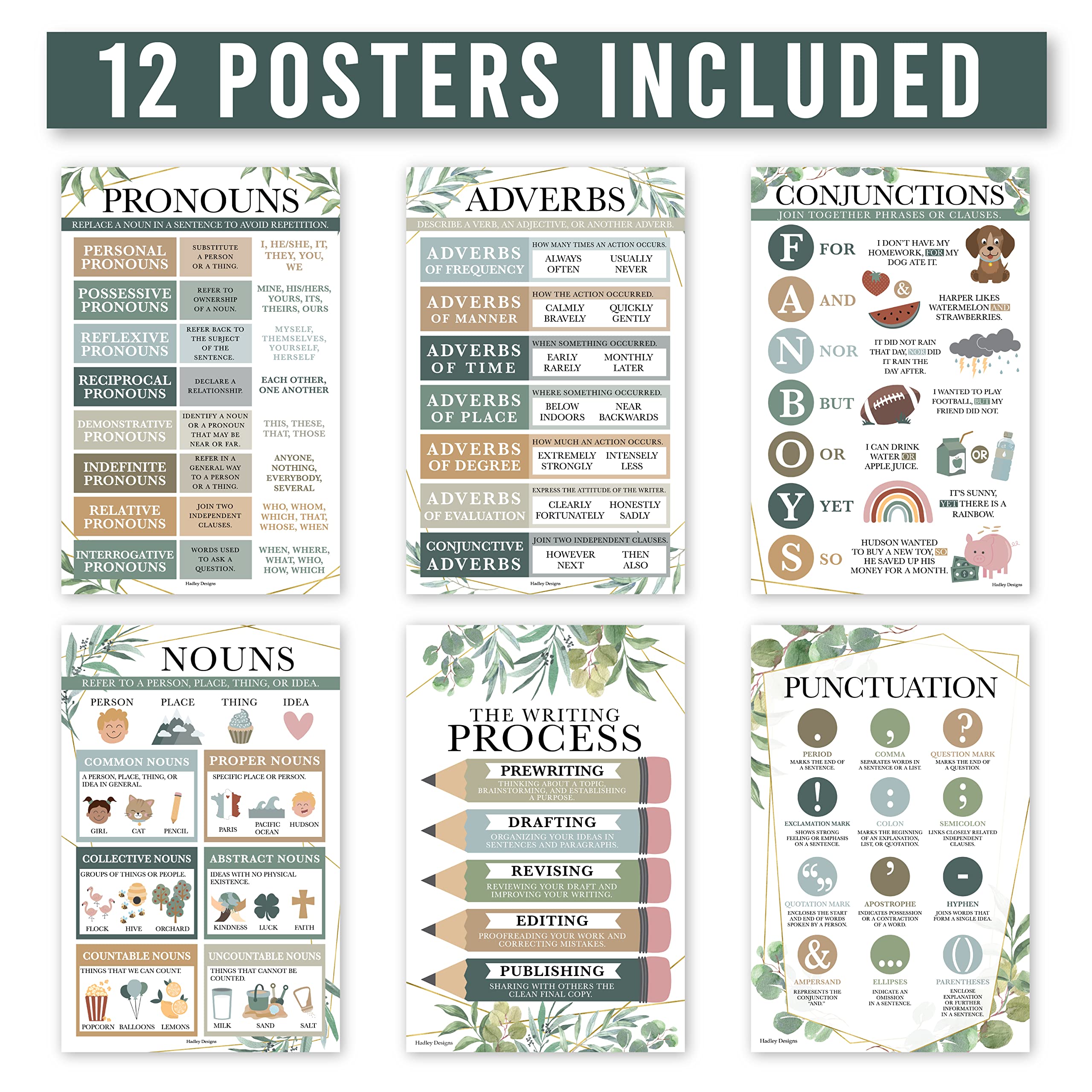 Mua Hadley Designs Parts Of Speech Posters For Classroom - 12 Grammar ...