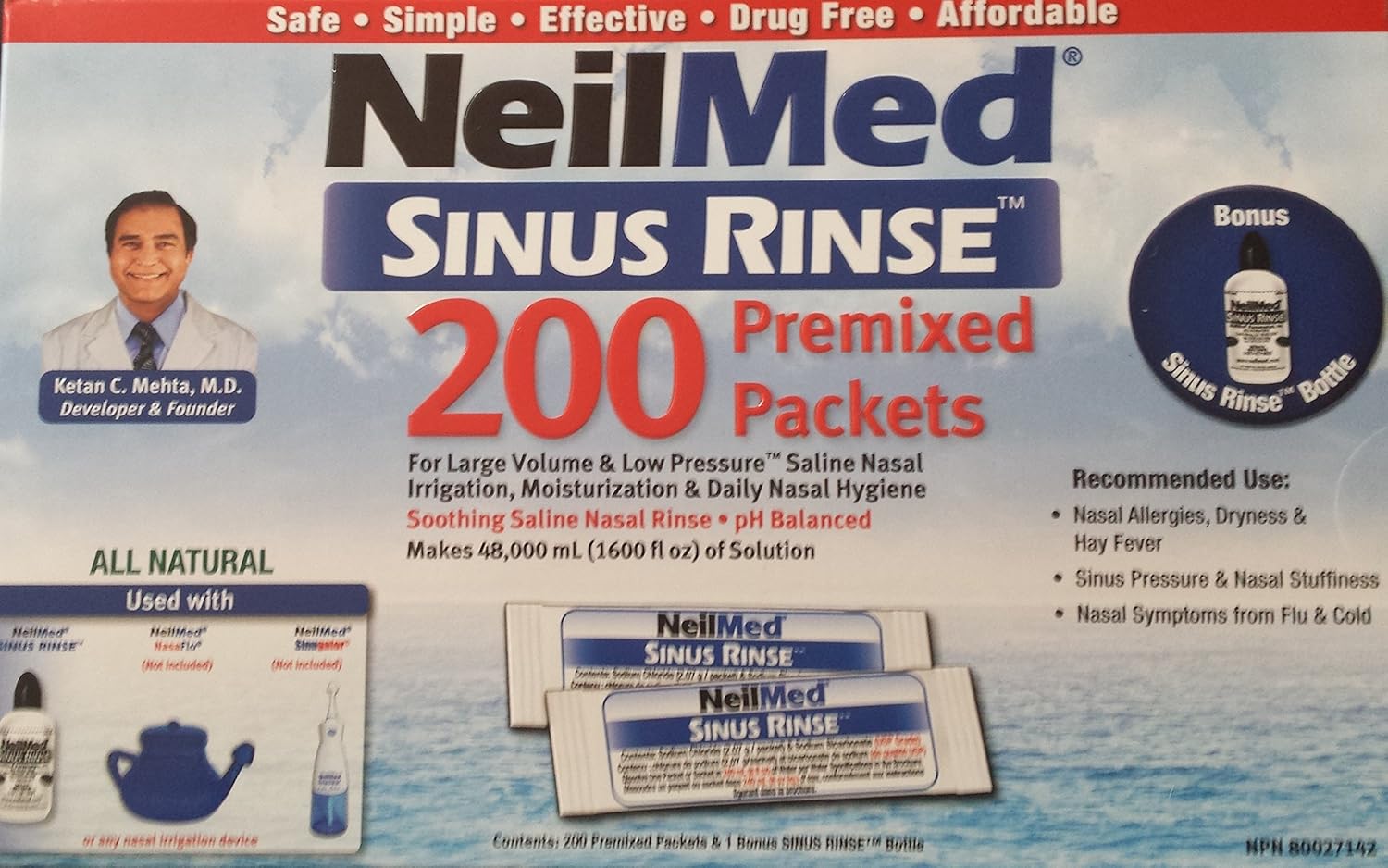 NeilMed Sinus Rinse 200 Packets with Bonus Rinse Bottle: Amazon.ca ...