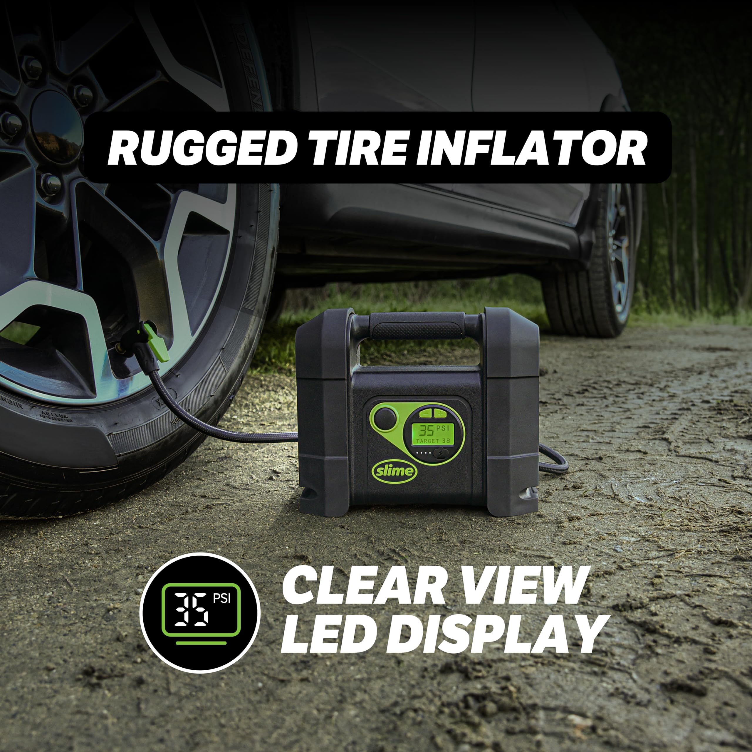 Slime 40080 Cordless Tire Inflator, Rugged Portable Air Compressor Pump With Auto Shut Off ...