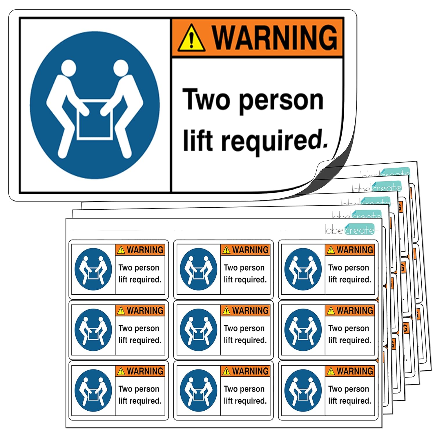 144x White Plastic Two Person Lift Required Warning Stickers. Extremely ...