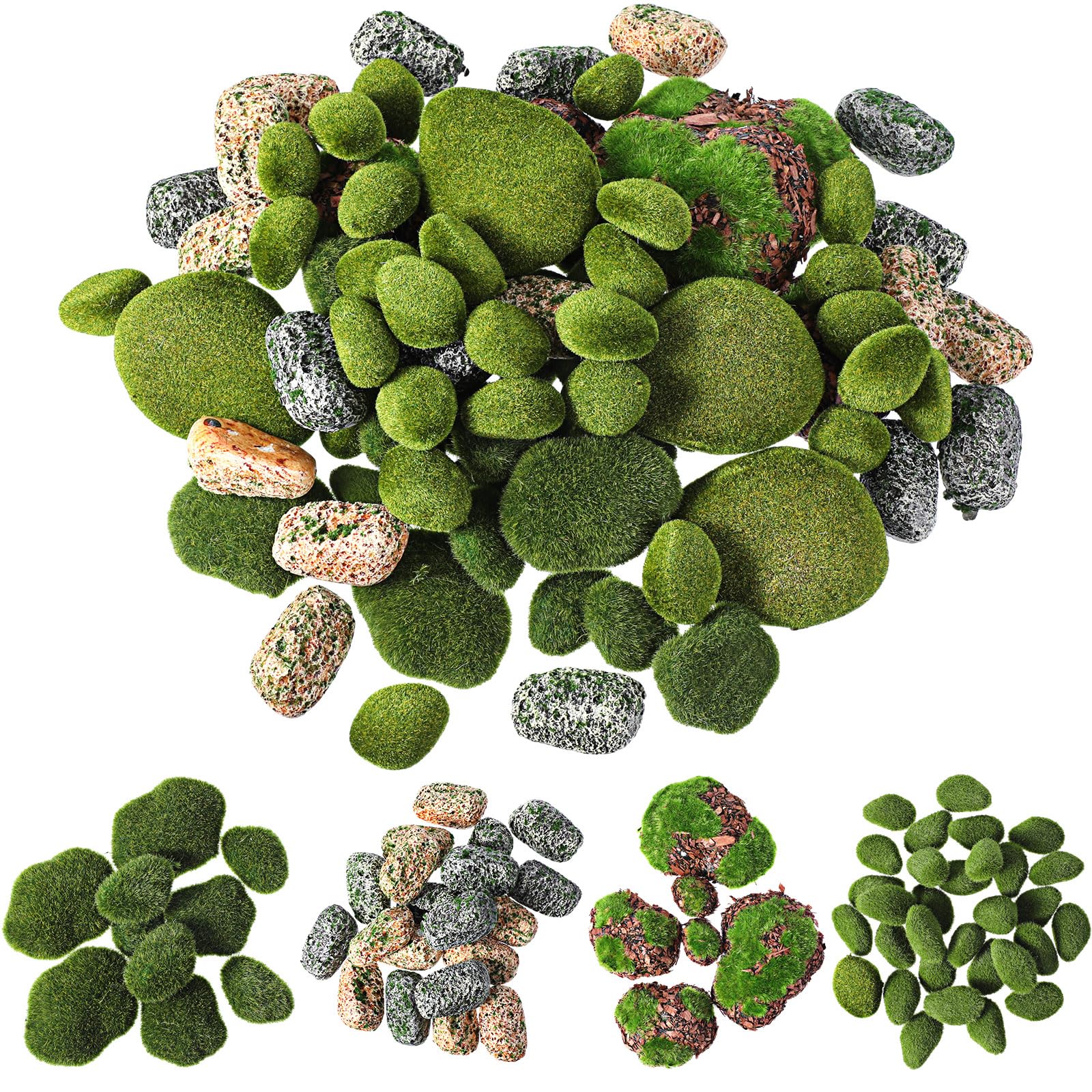 Tigeen 100 Pcs Green Moss Balls Faux Artificial Moss Rocks Decorative ...