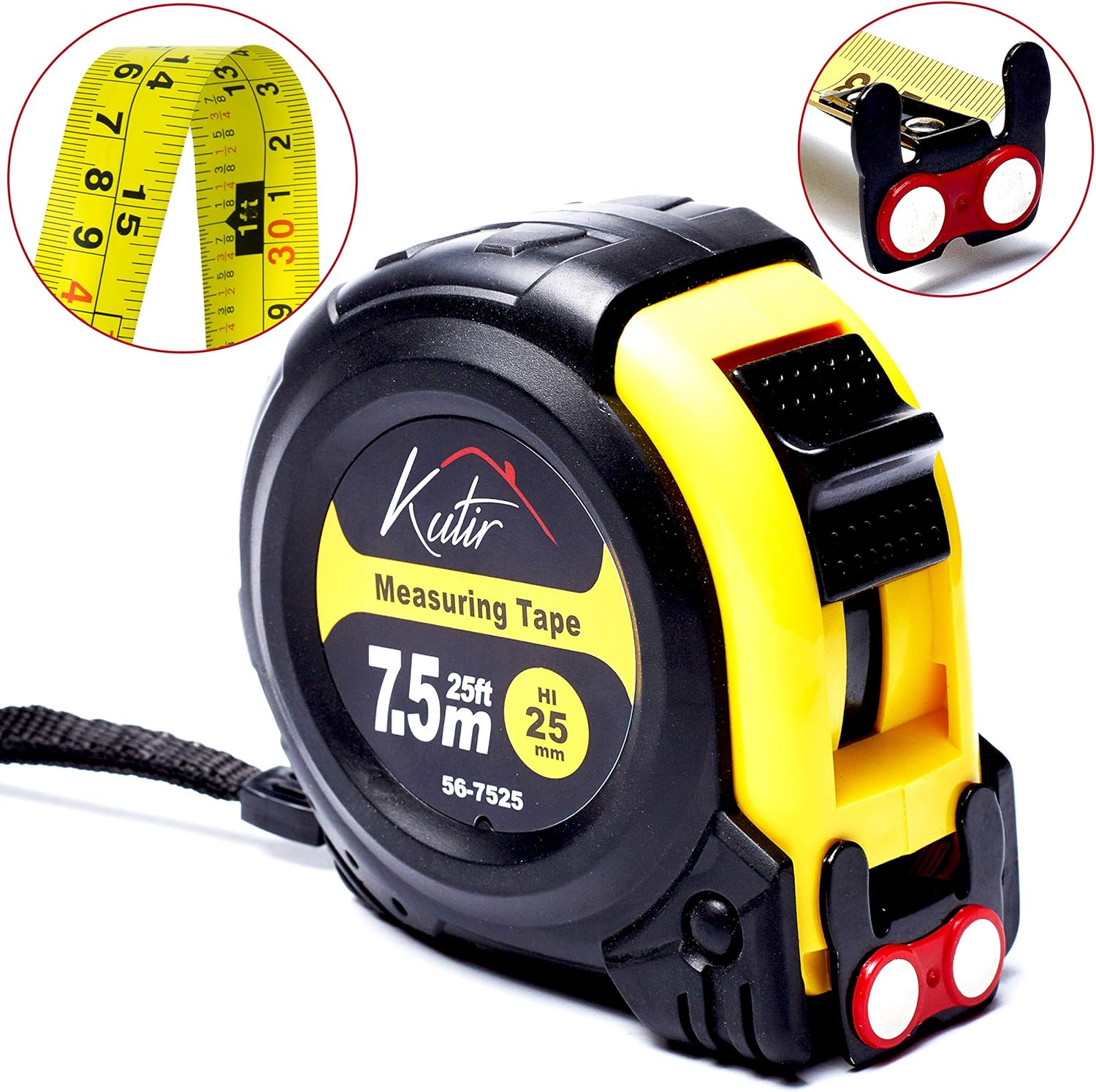 Measuring Tape by Kutir - 25 Foot Retractable Heavy Duty Tape Measure ...