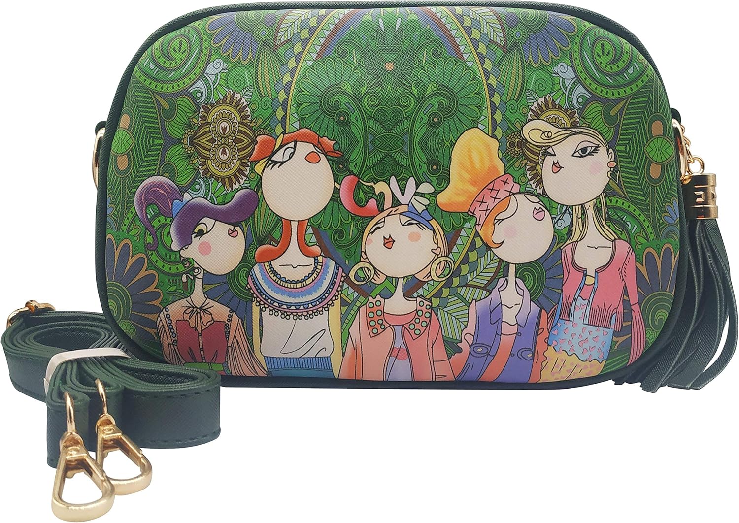 JINGPIN Abstract Pattern Handbag Cartoon Forest PU Leather Ladies ...