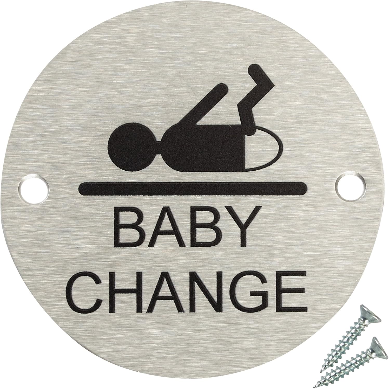 Fire Door Guru® Baby Change Toilet Door Sign – 76mm Disc – Stainless ...