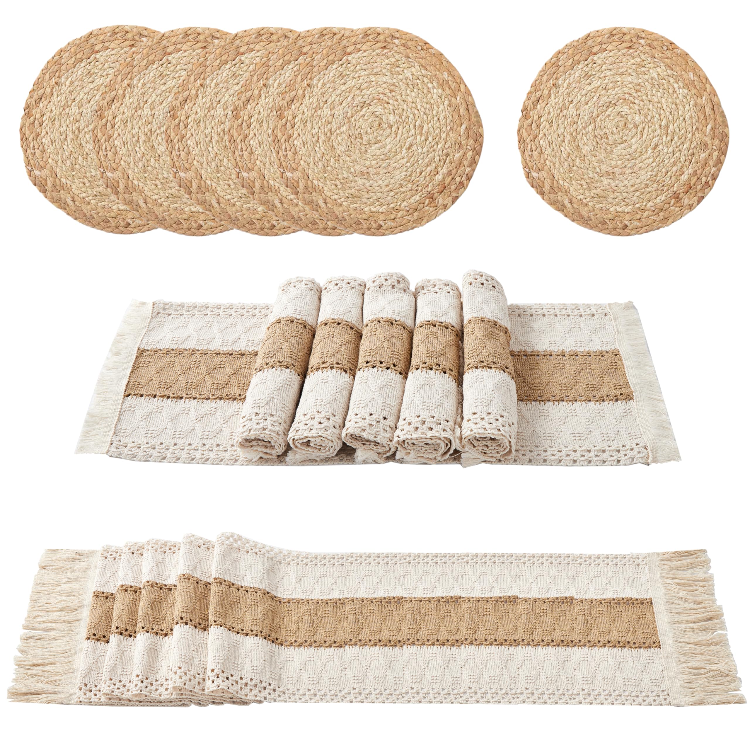 Denique Boho Placemats Set of 13 PCS - Handmade Grass Woven Meal Mats ...