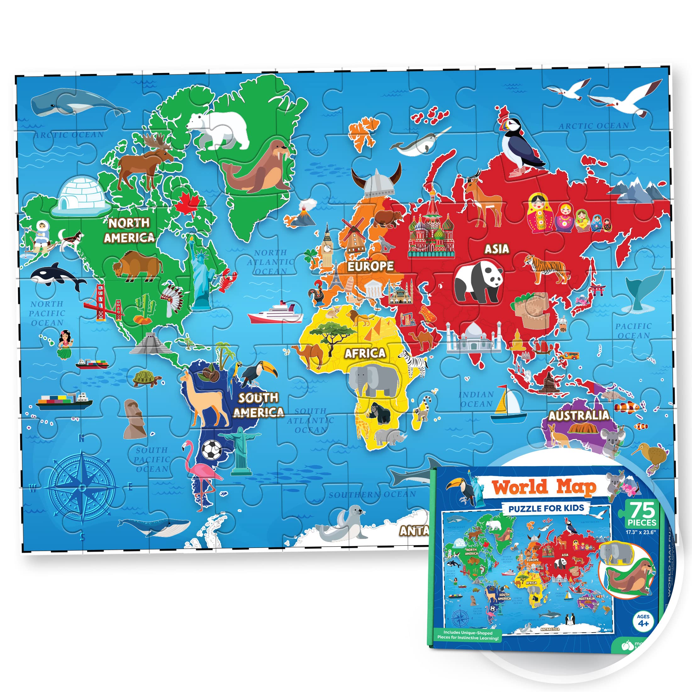 World Map Puzzle for Kids - 75 Piece - World Puzzles with Continents ...