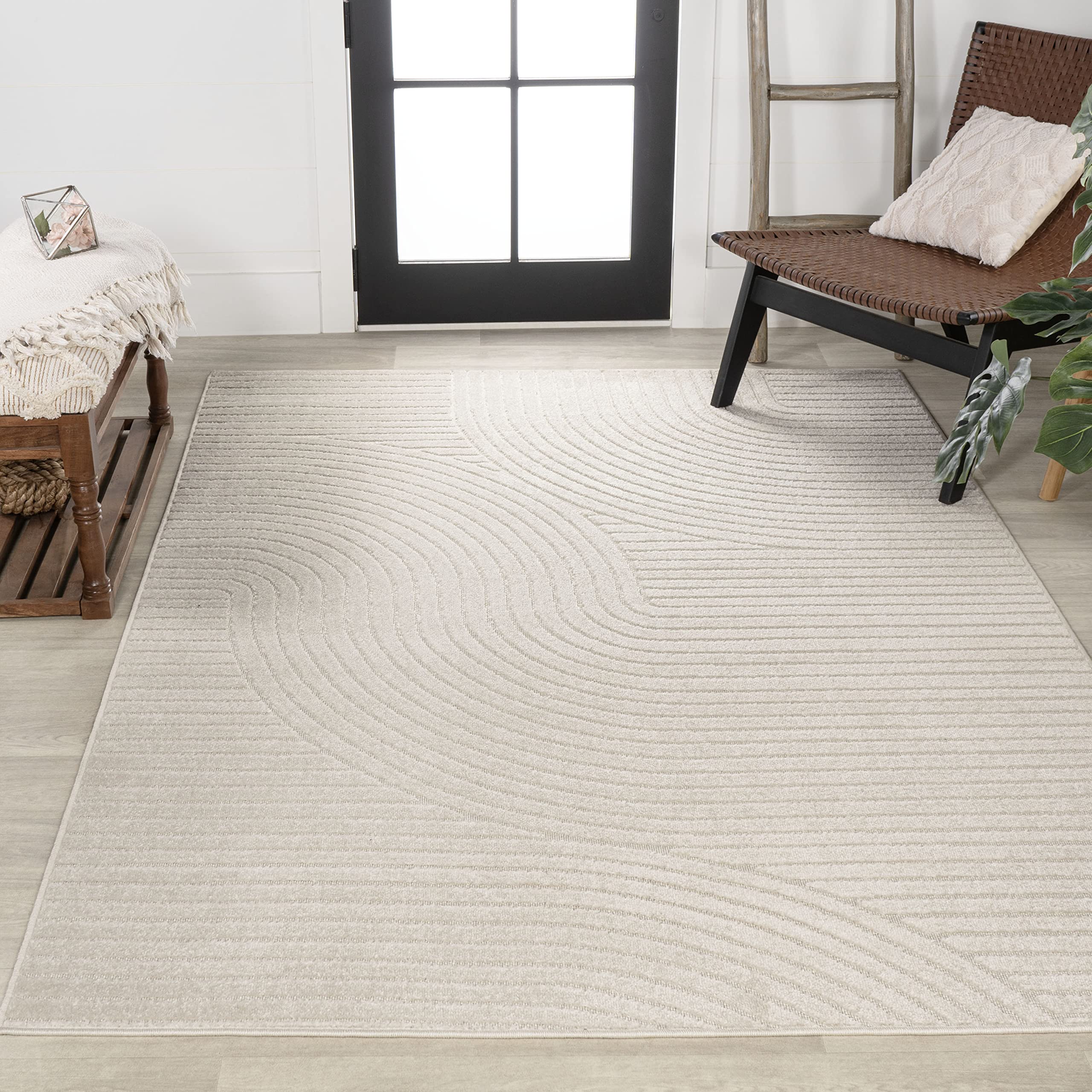 JONATHAN Y Hallie High-Low Curve Ivory/Cream Indoor/Outdoor Area Rug ...