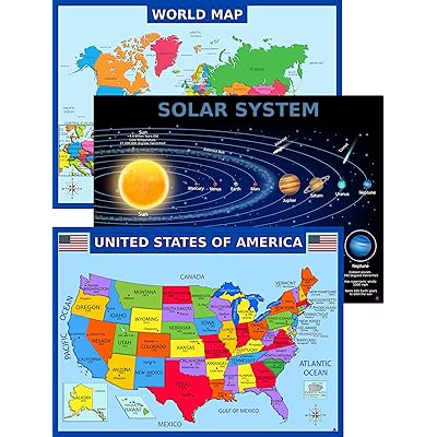 Buy World Map Poster, United States USA Map, Solar System Posters for ...