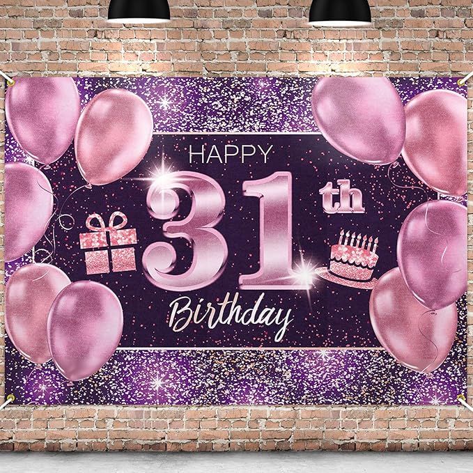 Amazon.com: PAKBOOM Happy 31st Birthday Backdrop Pink Photo Background ...