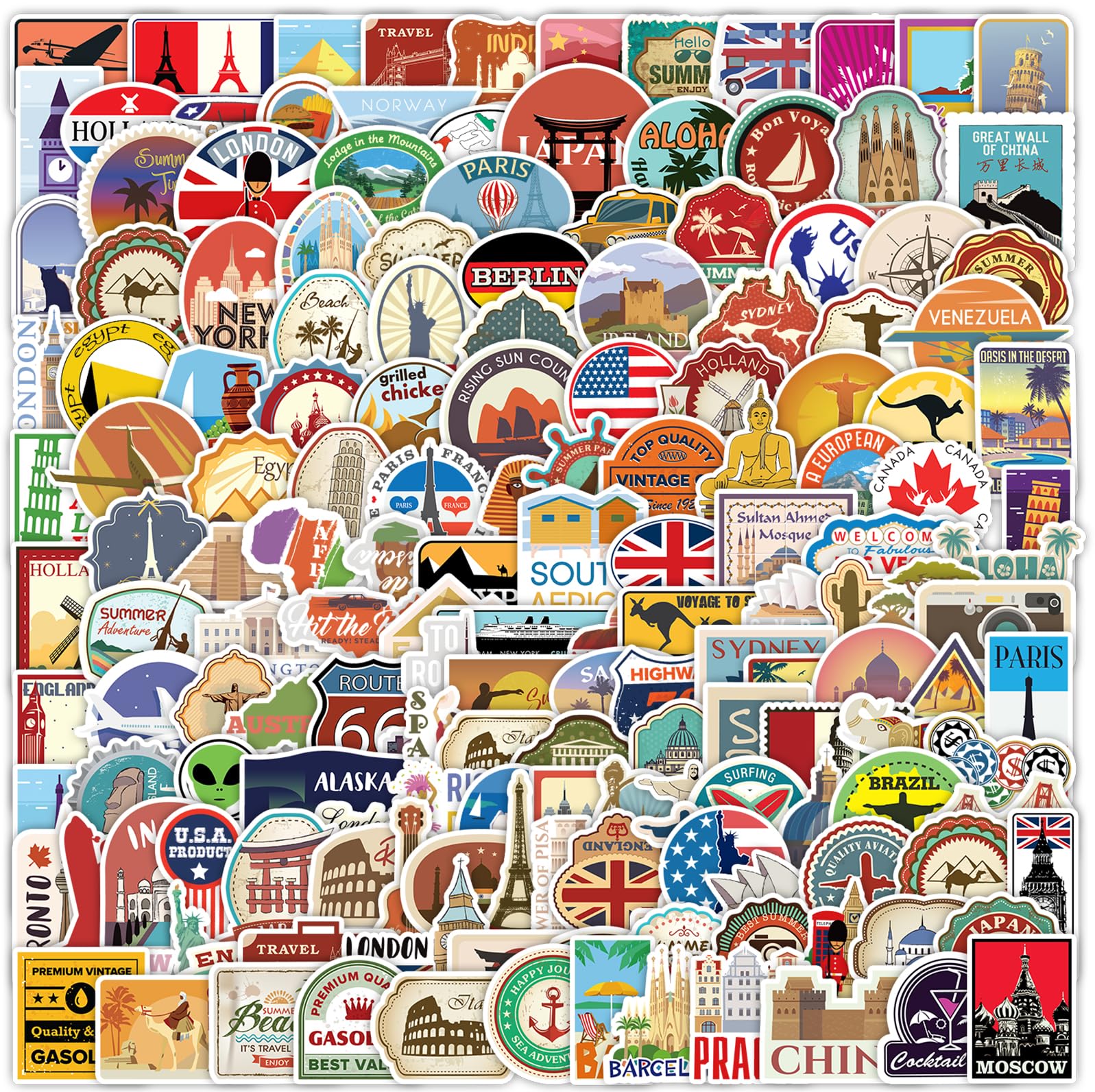 200Pcs World Travel Stickers Pack, Vacation Sticker Famous City ...