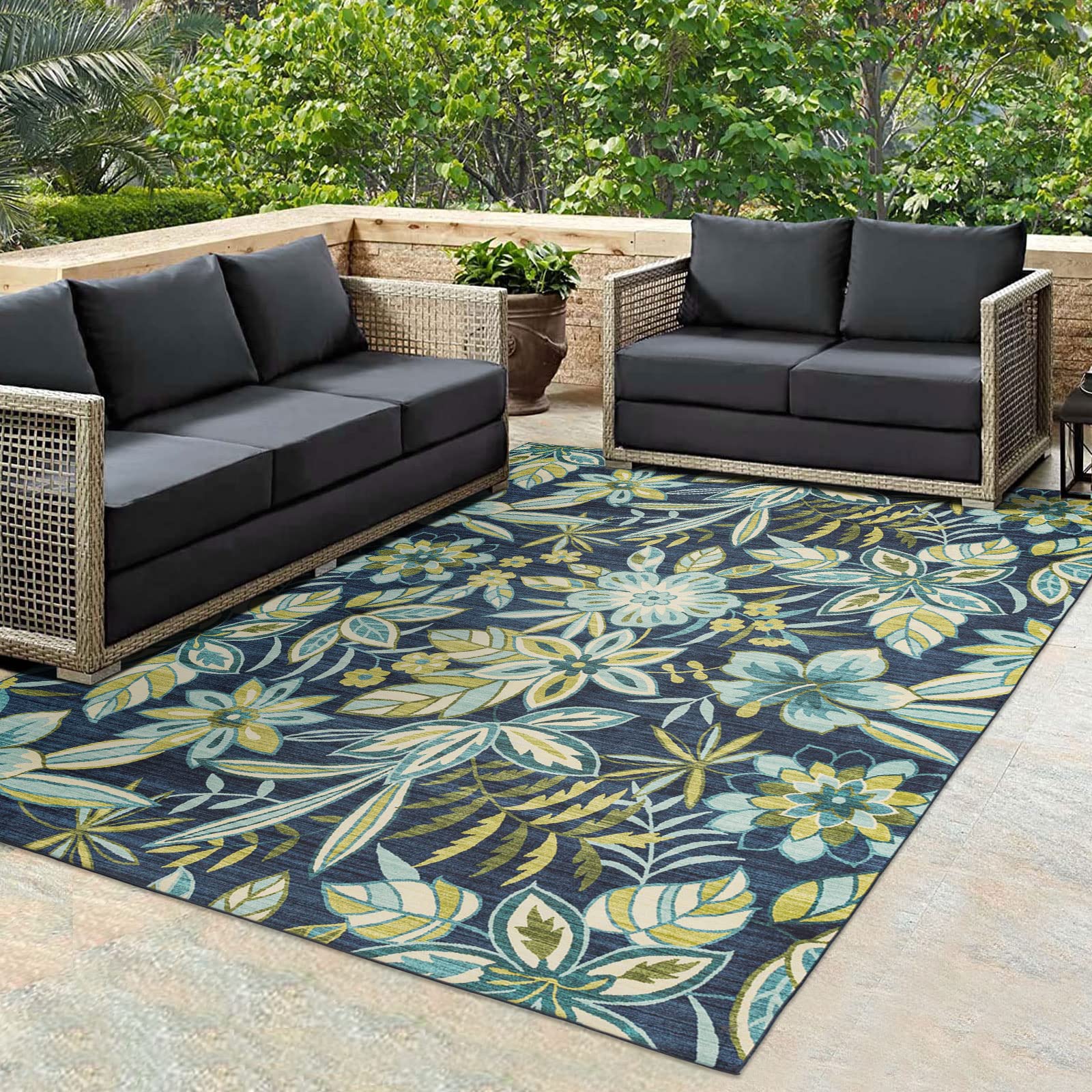 DECOMALL BLODWEN Indoor Outdoor Rugs, Floral Botanical Leaf Tropical ...