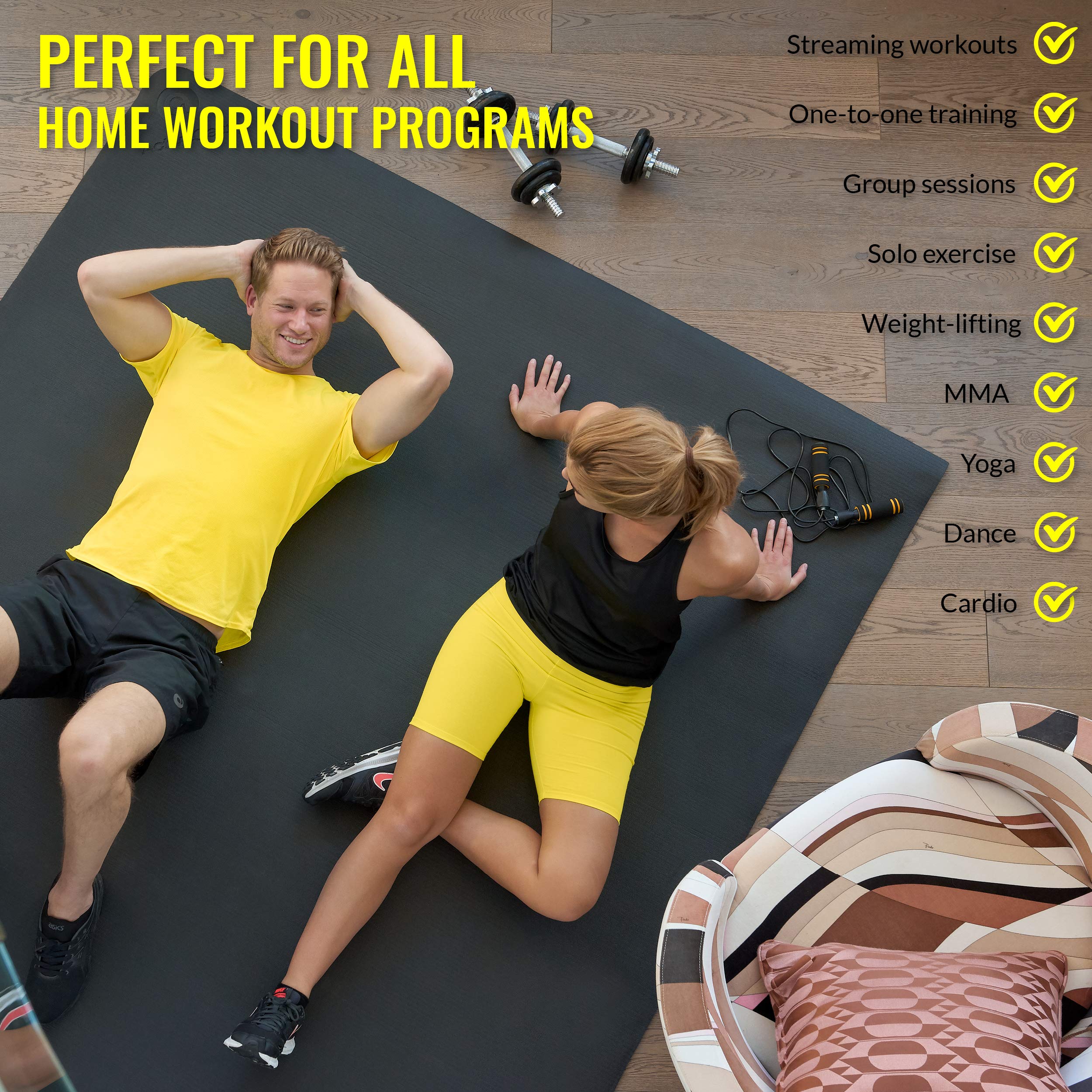 Premium Extra Large Exercise Mat 8' x 6' x 7mm | Ultra-Durable Non-Slip ...