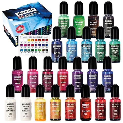 Alcohol Ink Set - 24 Highly Saturated Alcohol Inks - Fast-Drying and ...