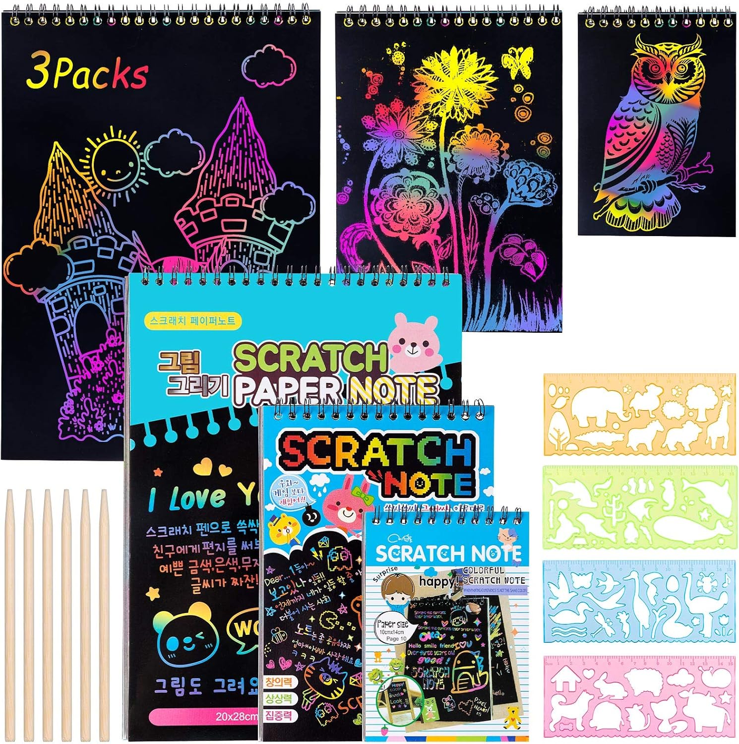 3 Pack Scratch Art Books for Kids, 30 Sheets Rainbow Scratch Art Paper ...