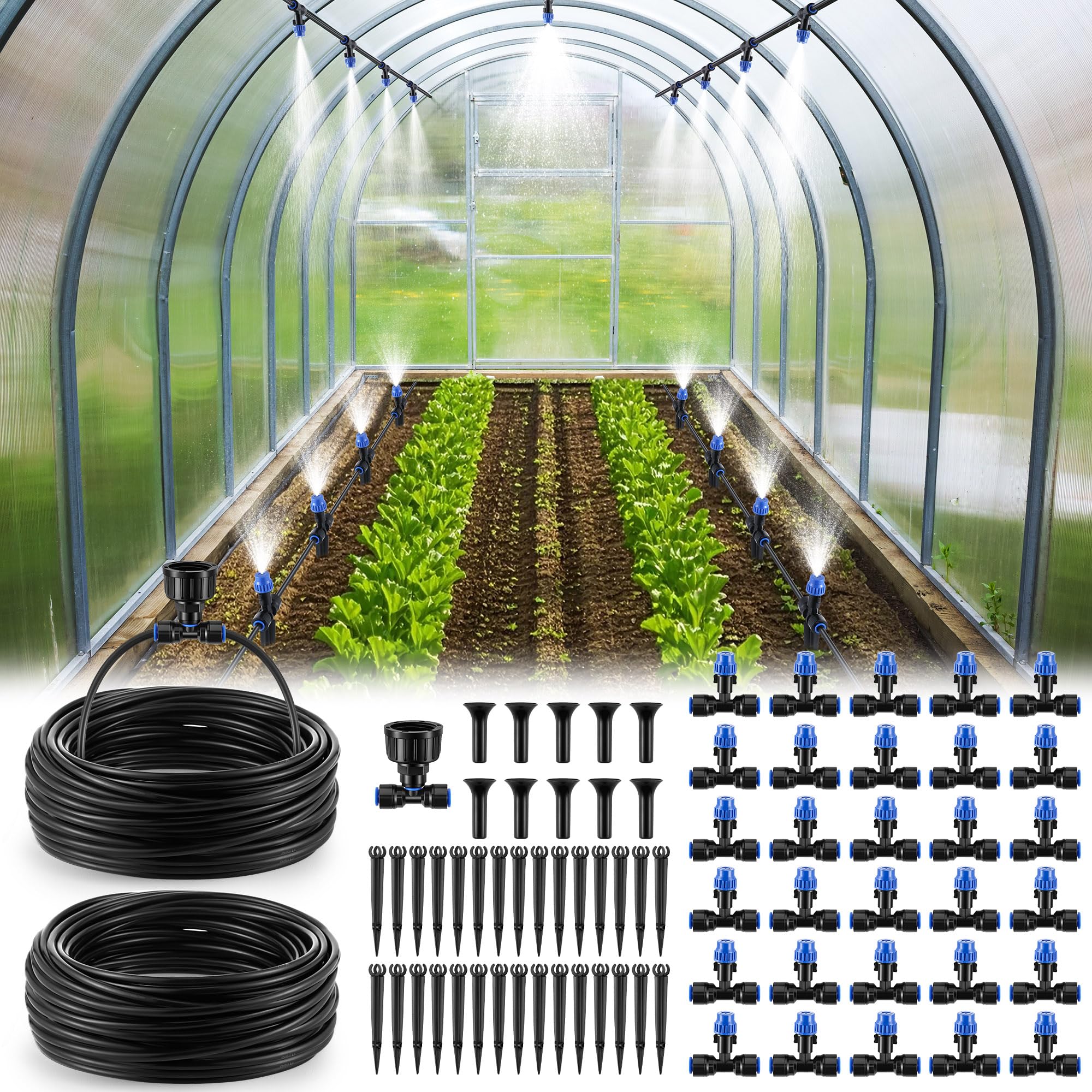 Meonum 2 Pack 65FT Greenhouse Watering System, Quick Connector ...