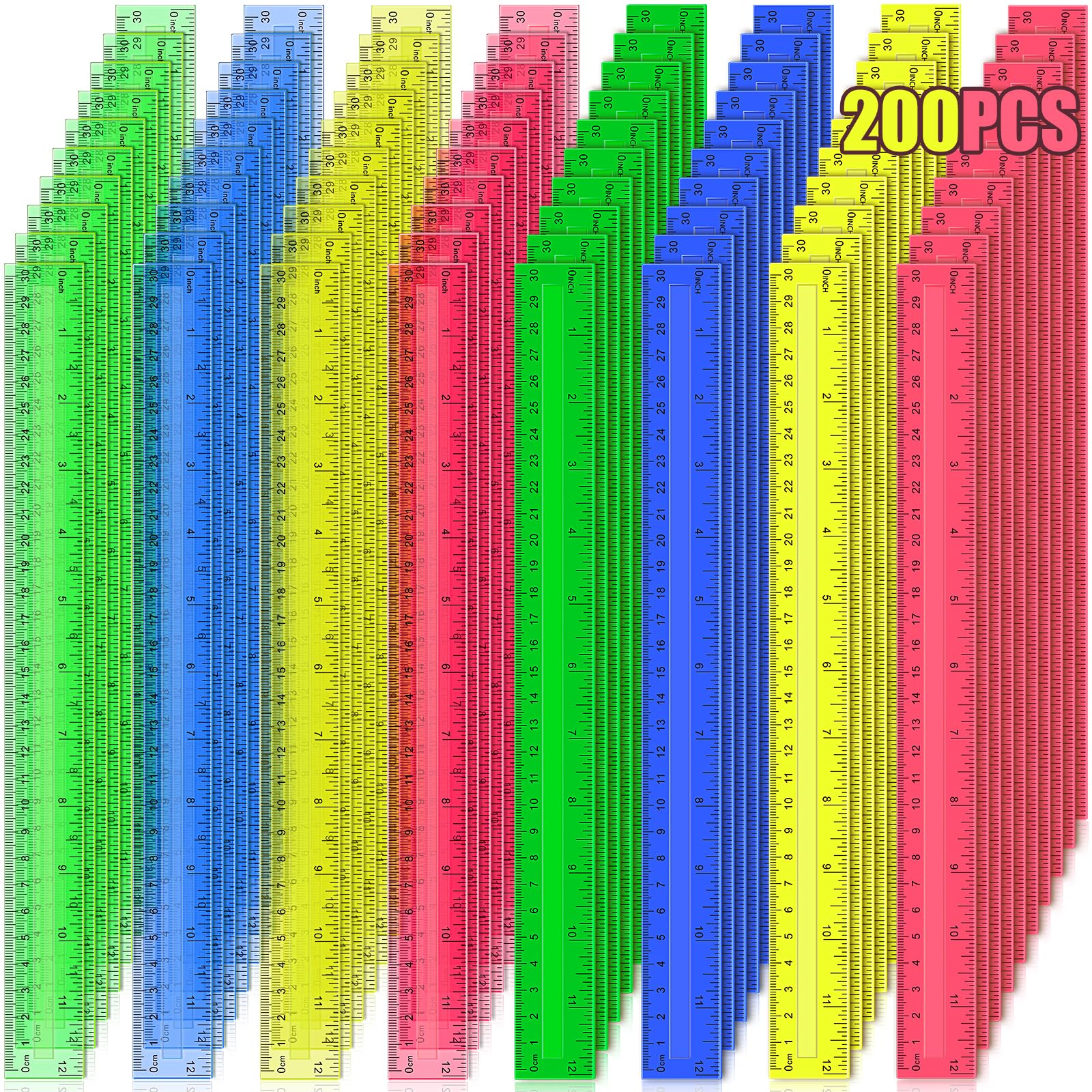 Mua 200 PCS Plastic Rulers, 12 Inch Transparent Assorted Color Metric ...