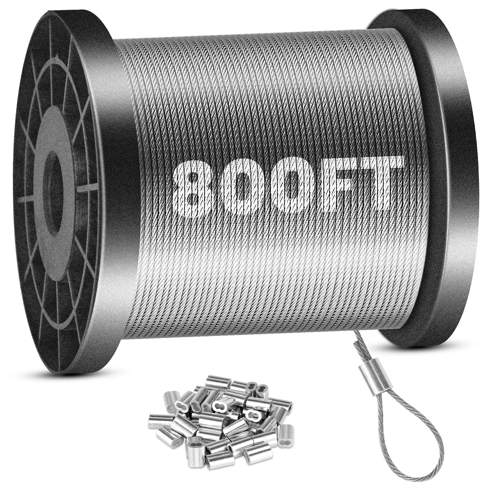 Fuceter 1/16 Wire Rope, 800FT Stainless Steel Cable with 250Pcs ...