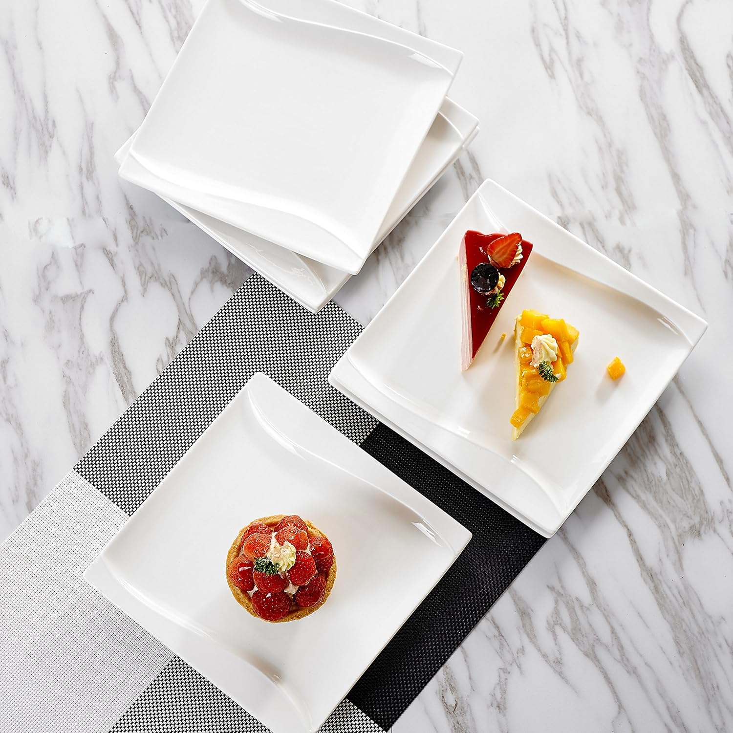 Stoviglie 6 Pezzi Piatti da Dessert Porcellana Avorio Bianco Ceramica ...