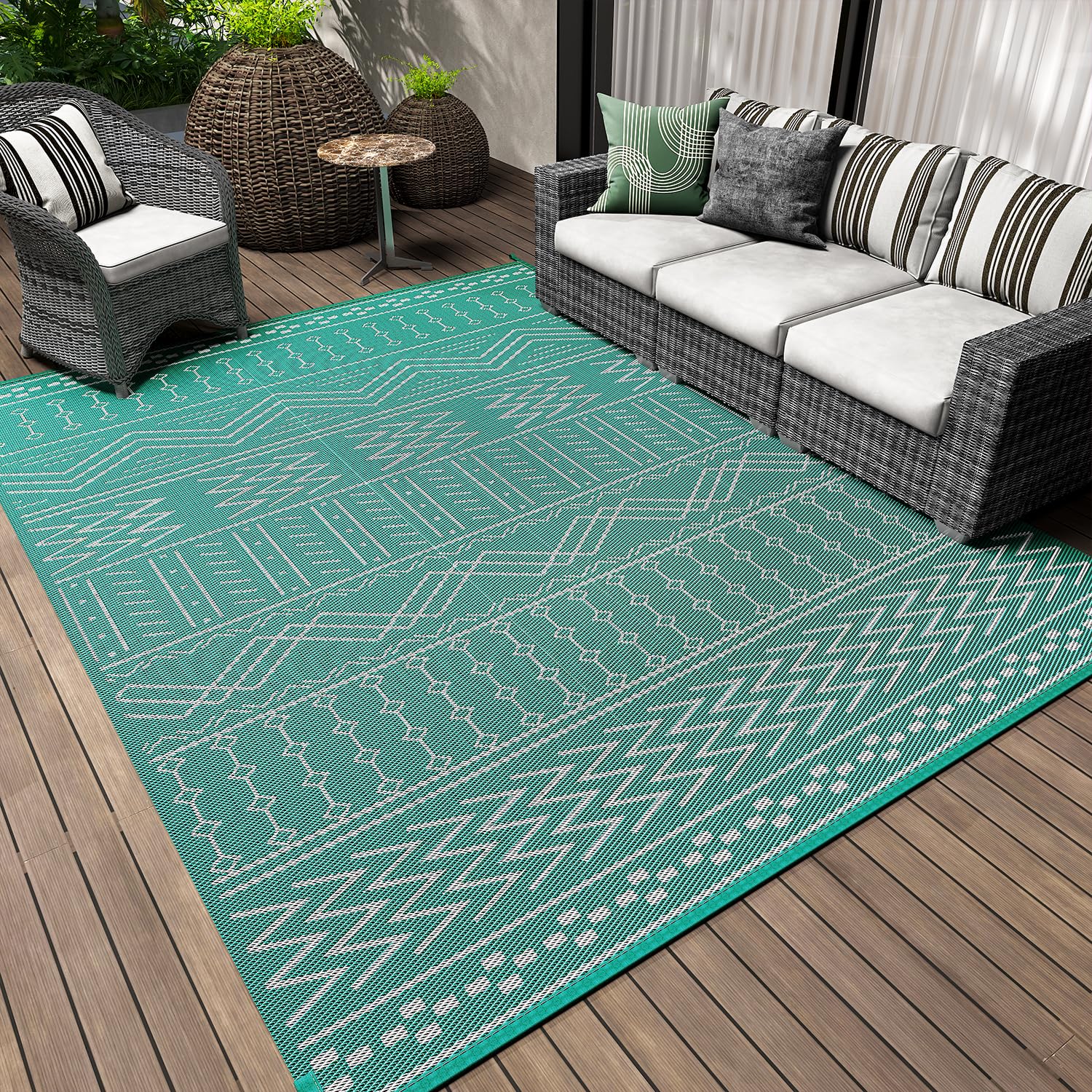 Outdoor Rug Carpet Waterproof 5x8 ft Patio Rug Mat Indoor Outdoor Area ...