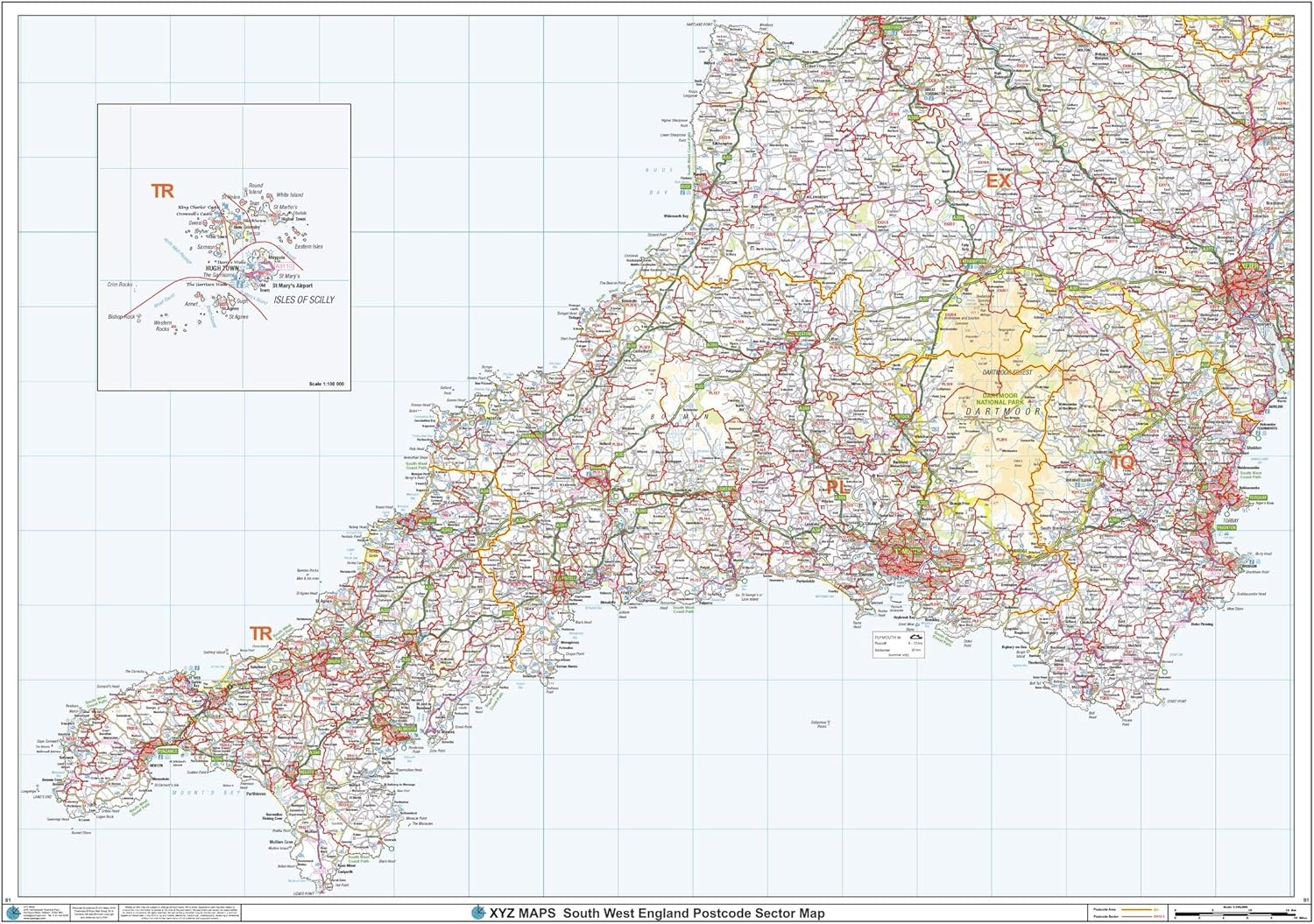 South West England Postcode Sector Wall Map (S1) – 47″ x 33.25 ...