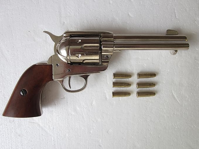 Amazon.com: M1873 Nickel Colt 45 Peacemaker Non-firing Replica Revolver ...