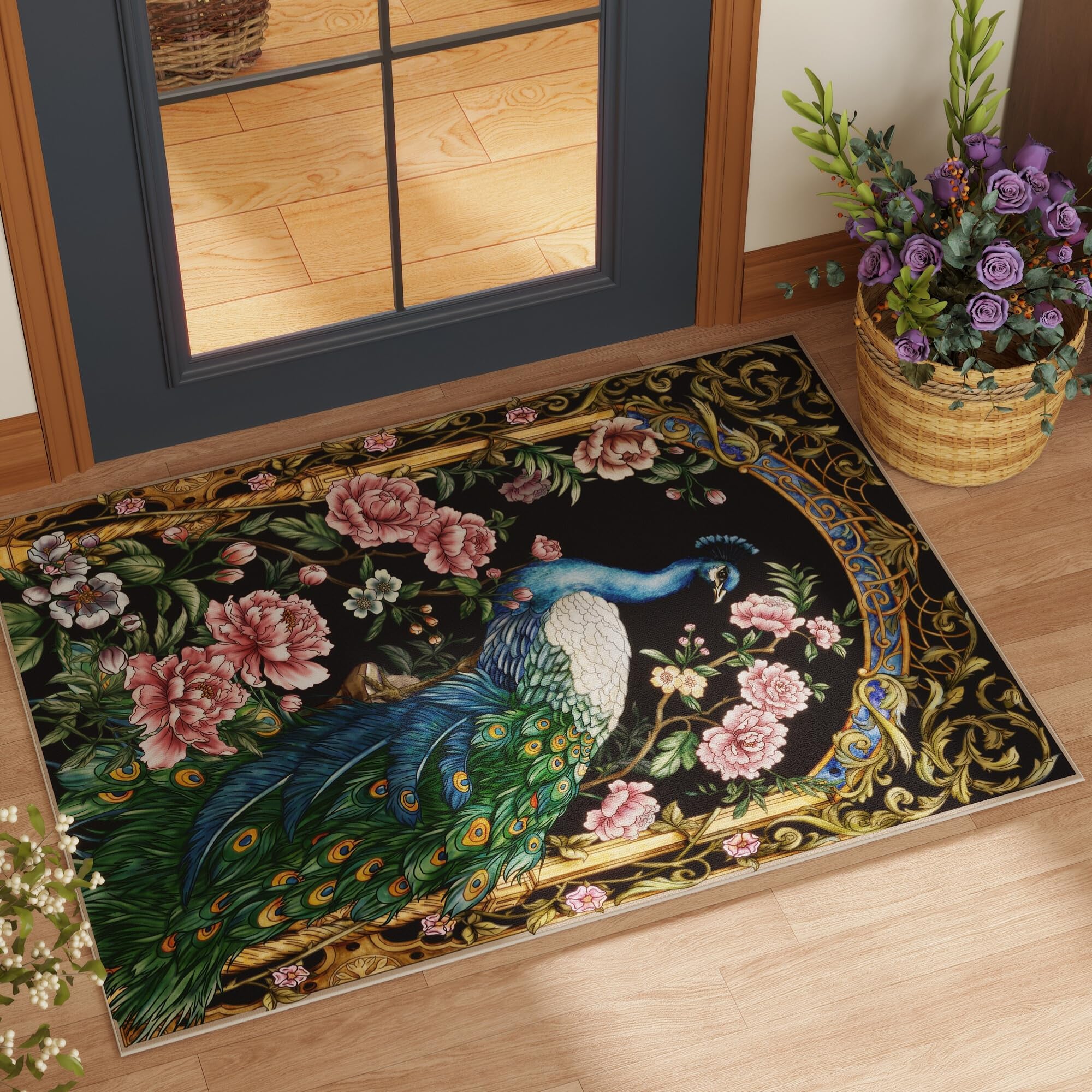 Vowkten Door Mat Indoor Entrance 2x3 Rug Machine Washable Floral ...