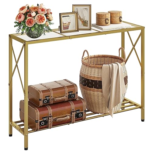 Hoctieon Gold Glass Console Tables for Entryway, 2-Tier Hallway Table ...
