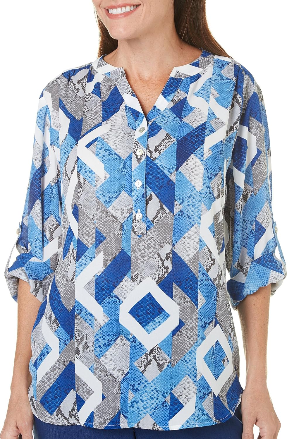 Buy Alfred Dunner Women's Plus Size Woven Convertible Sleeve Blouse ...