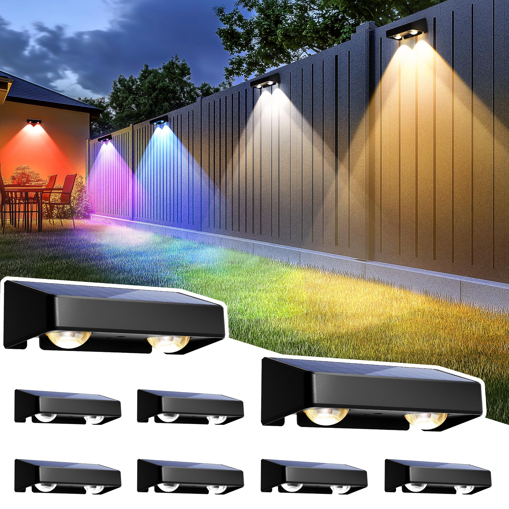 SOLPEX Solar Fence Lights Outdoor, 9 Fixed Colors ? Color Changing ...