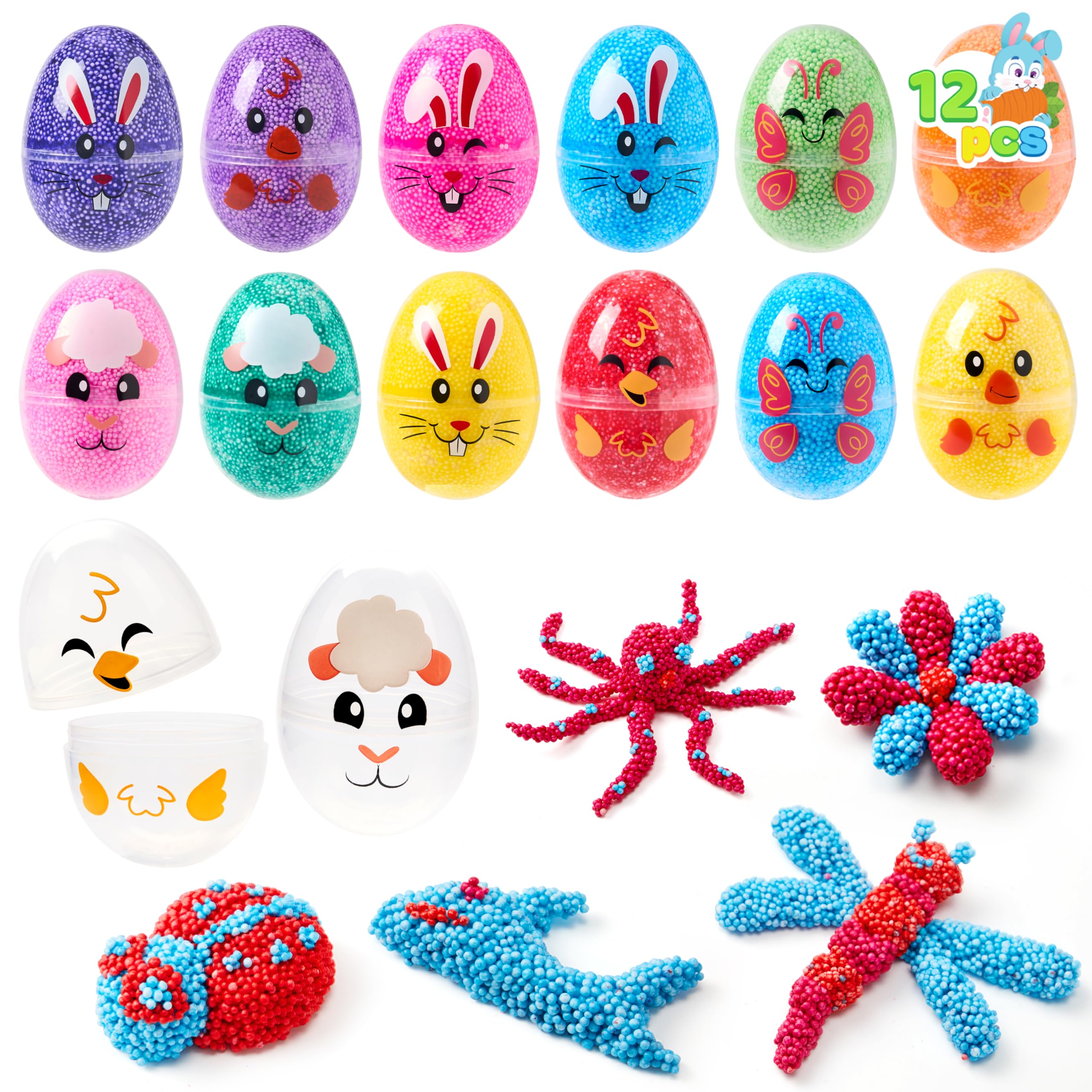 JOYIN 12 Pcs Easter Prefilled Eggs with Foam Squishy Toy, Cute Foam ...