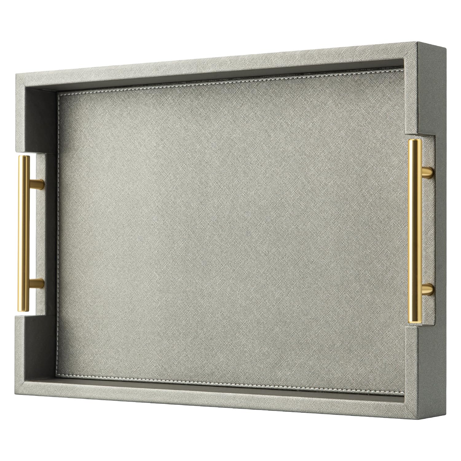 Large Ottoman Tray Gray Faux Leather Decorative Tray,Stylish Rectangle ...