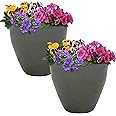 Amazon.com : Sunnydaze Resort Ceramic Flower Pot Planter with Drainage Holes - Set of 2 - High ...
