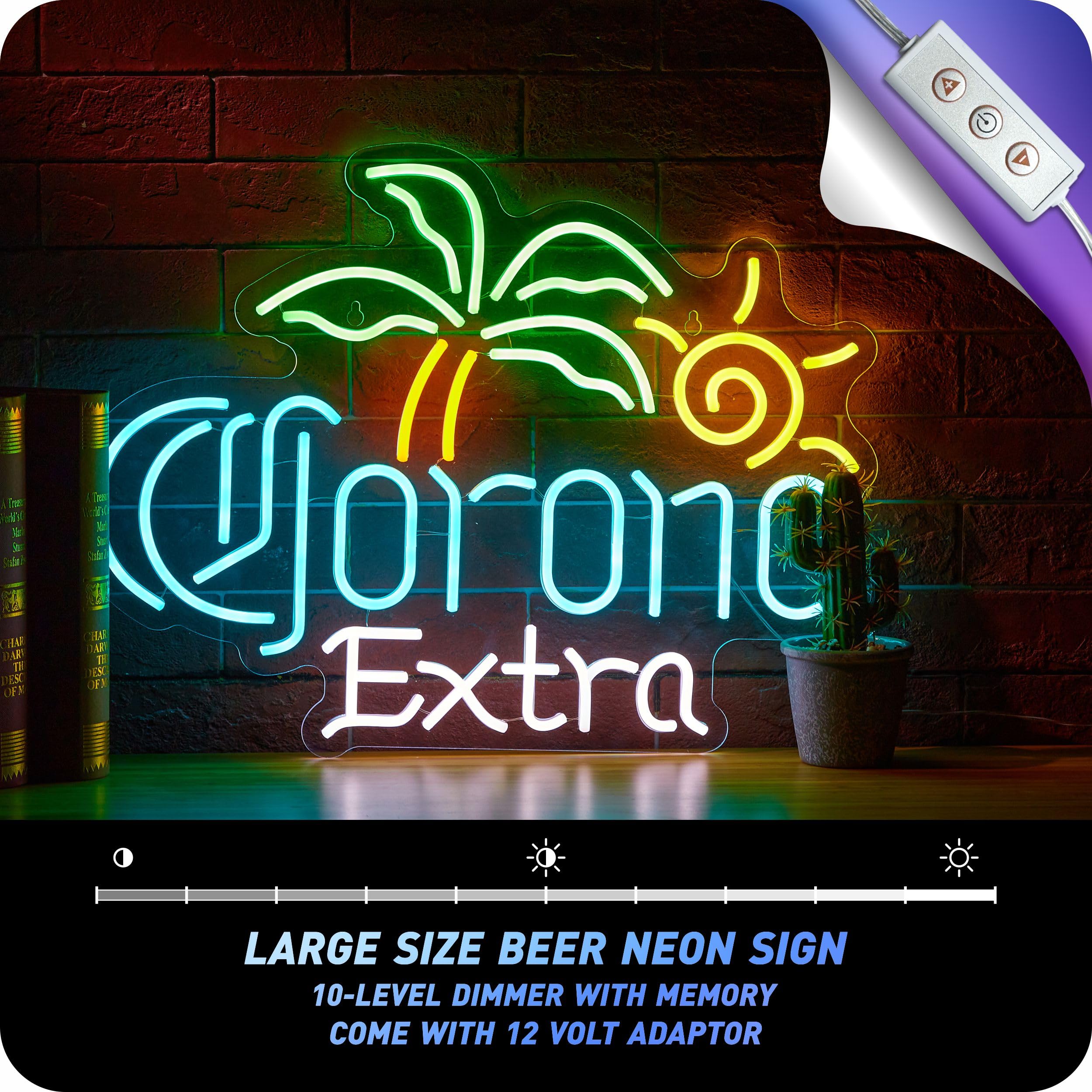 Large Size Beer Neon Sign For Wall Decor Coron Palm Tree Light Up Signs ...