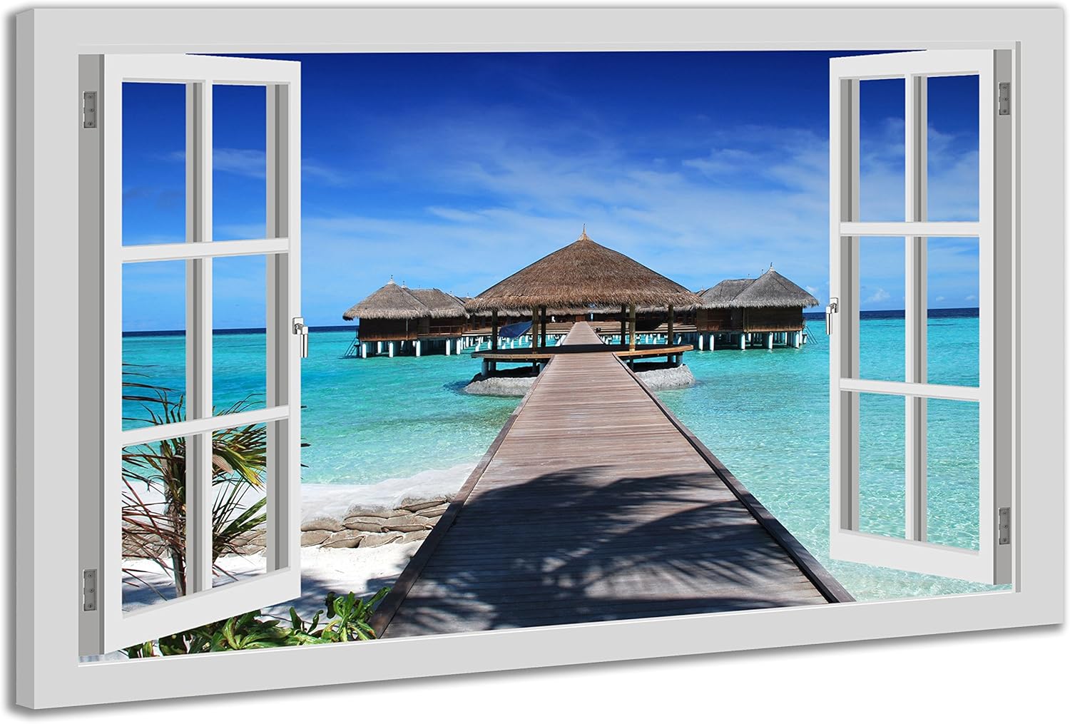 Ayra- Leinwandbild Wandbild Fensterblick Malediven-Meer Strand Ozean Landschaft Kunstdruck ...