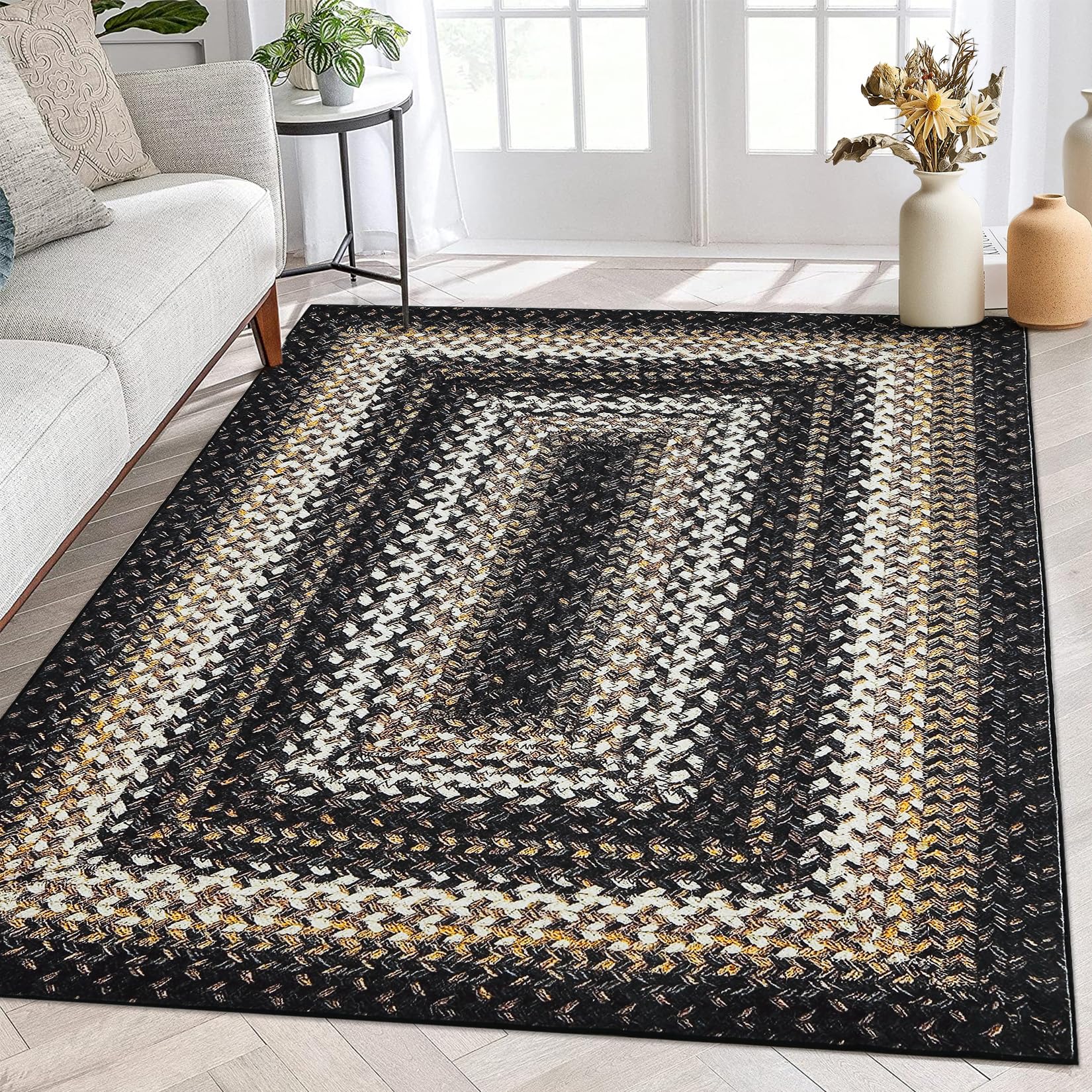ROYHOME Geometric Area Rug 3x5 Machine Washable Rug Boho Rug Braided ...