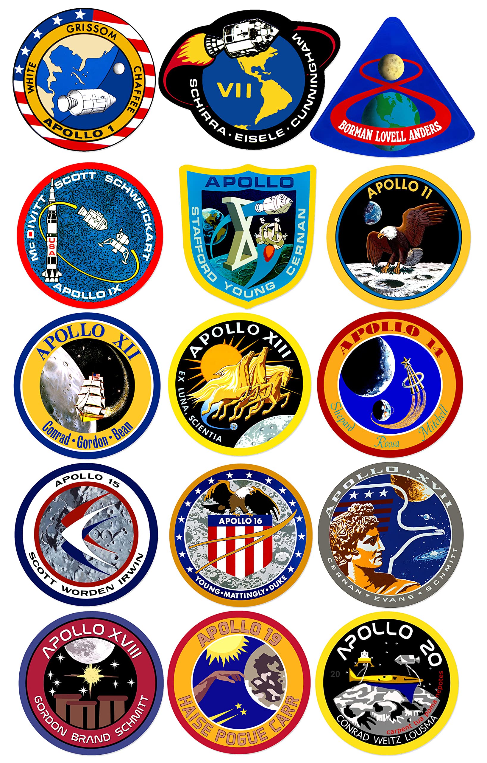 Sheet of All 15: Small Apollo Mission Stickers (1.5 inch Tall) Vinyl ...