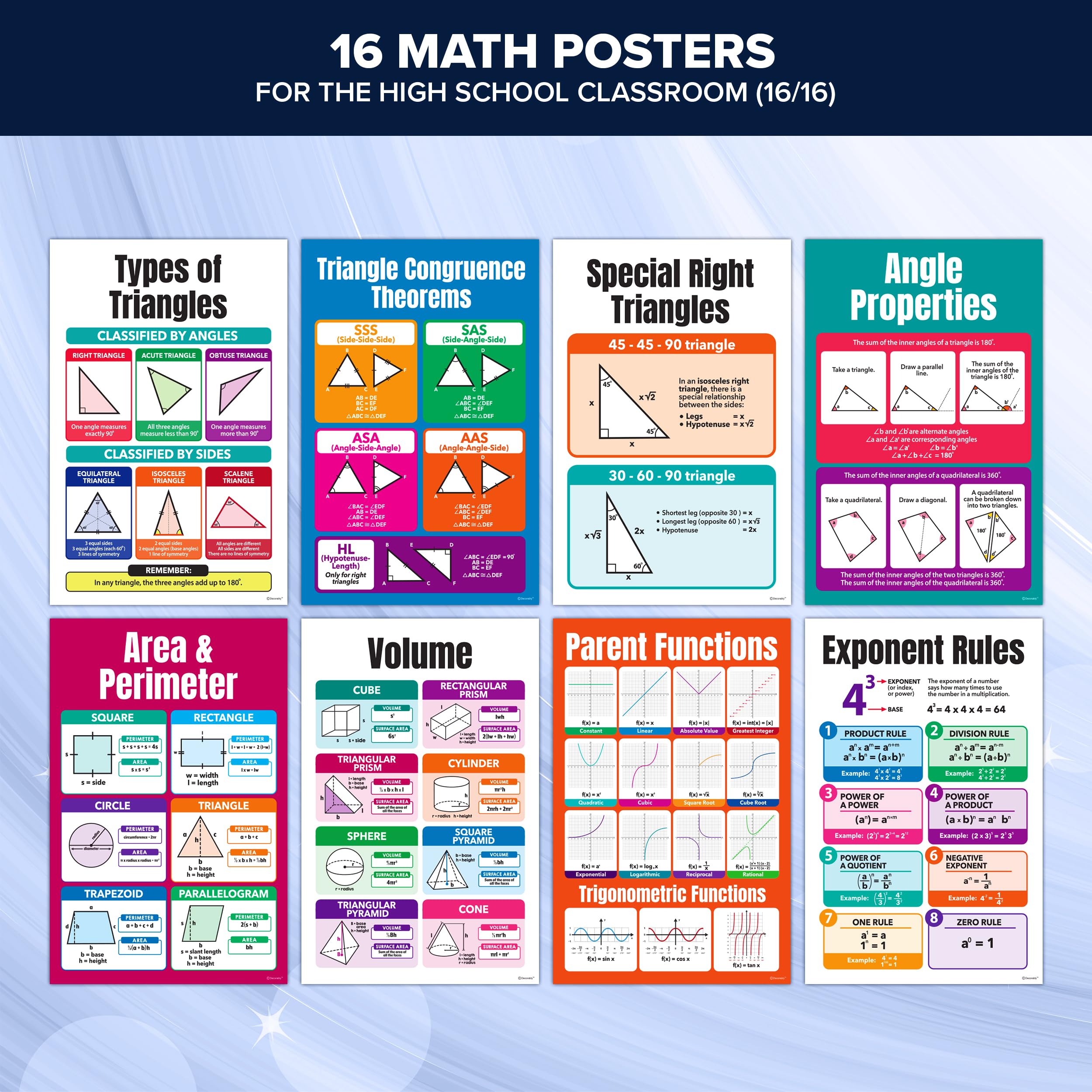 Mua Decorably 16 Math Posters for High School, 11x17in Matte-Laminated ...