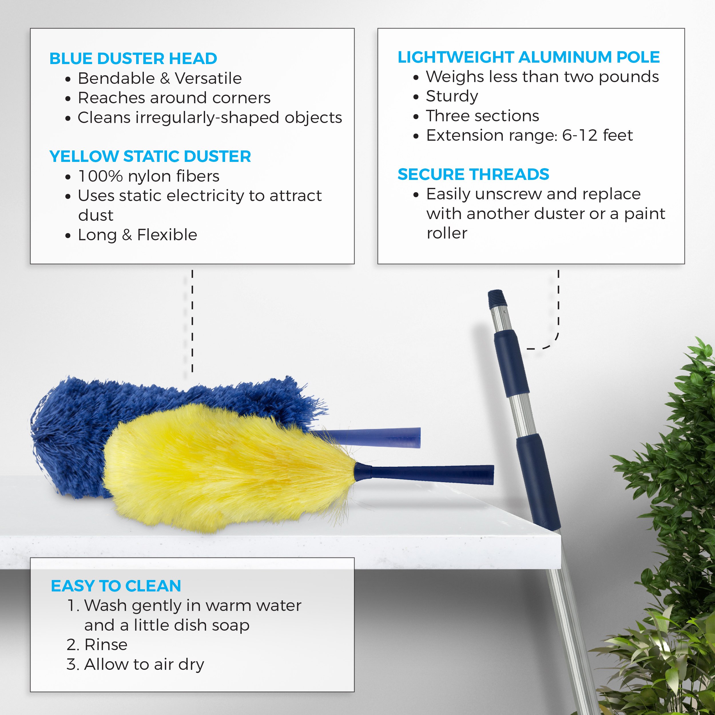 Feather Microfiber Plus Nylon Static Cobweb Duster | Reach Up To 20 ...