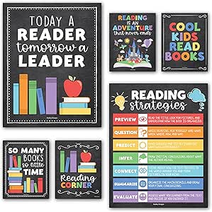 Amazon.com: 6 Colorful Reading Posters For Classroom Library ...