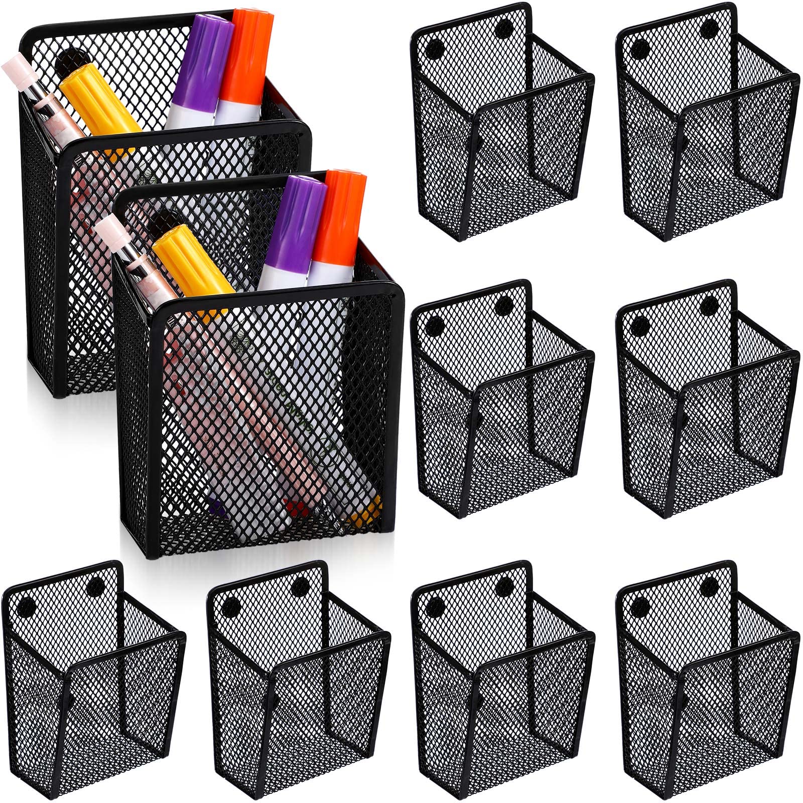 Crtiin 10 Pieces Magnetic Pen Pencil Holder Stainless Steel Pen Basket ...
