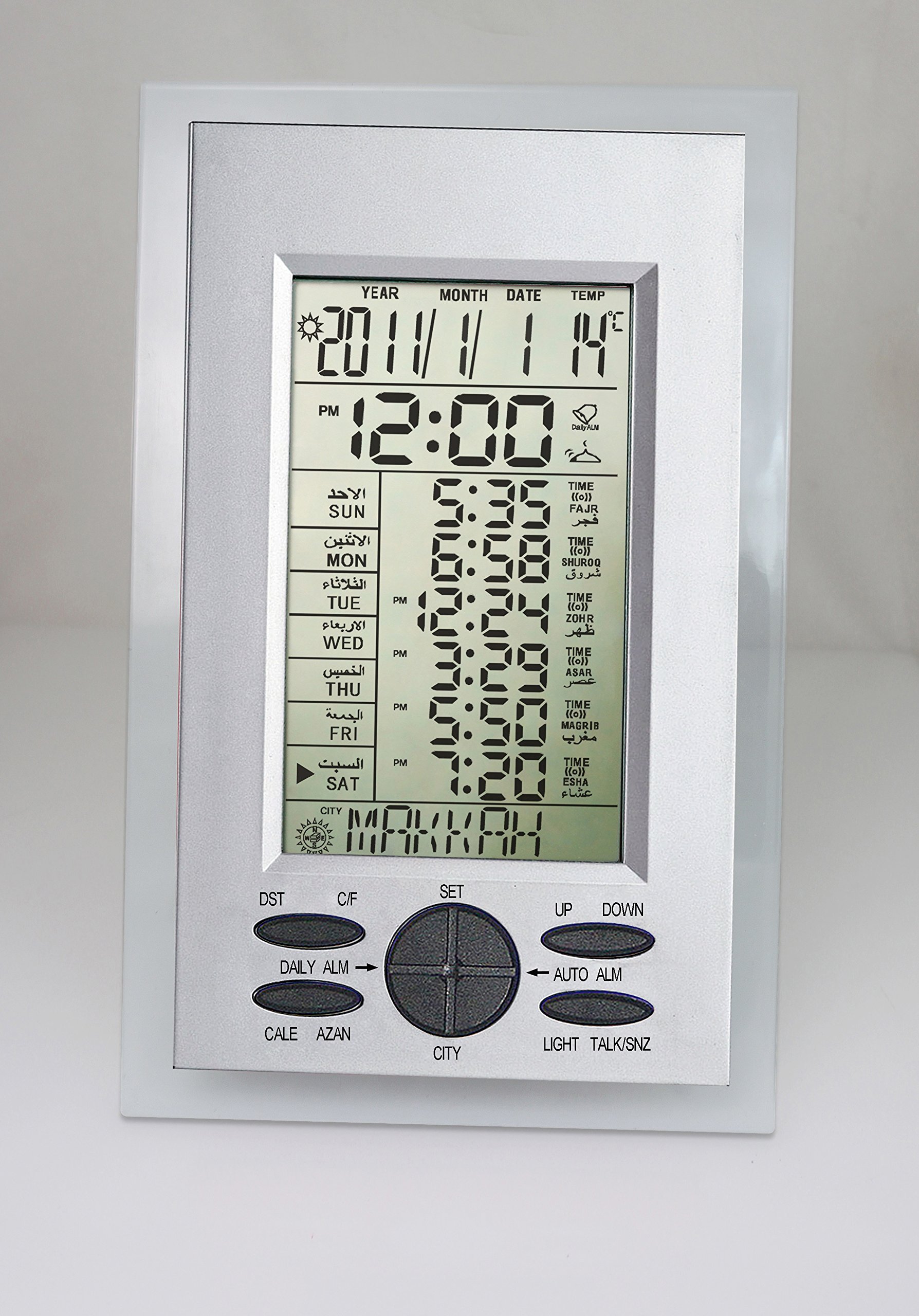 Buy Auto Islamic Azan Clock MOHYS brand AMI-7138 in Silver & Black ...