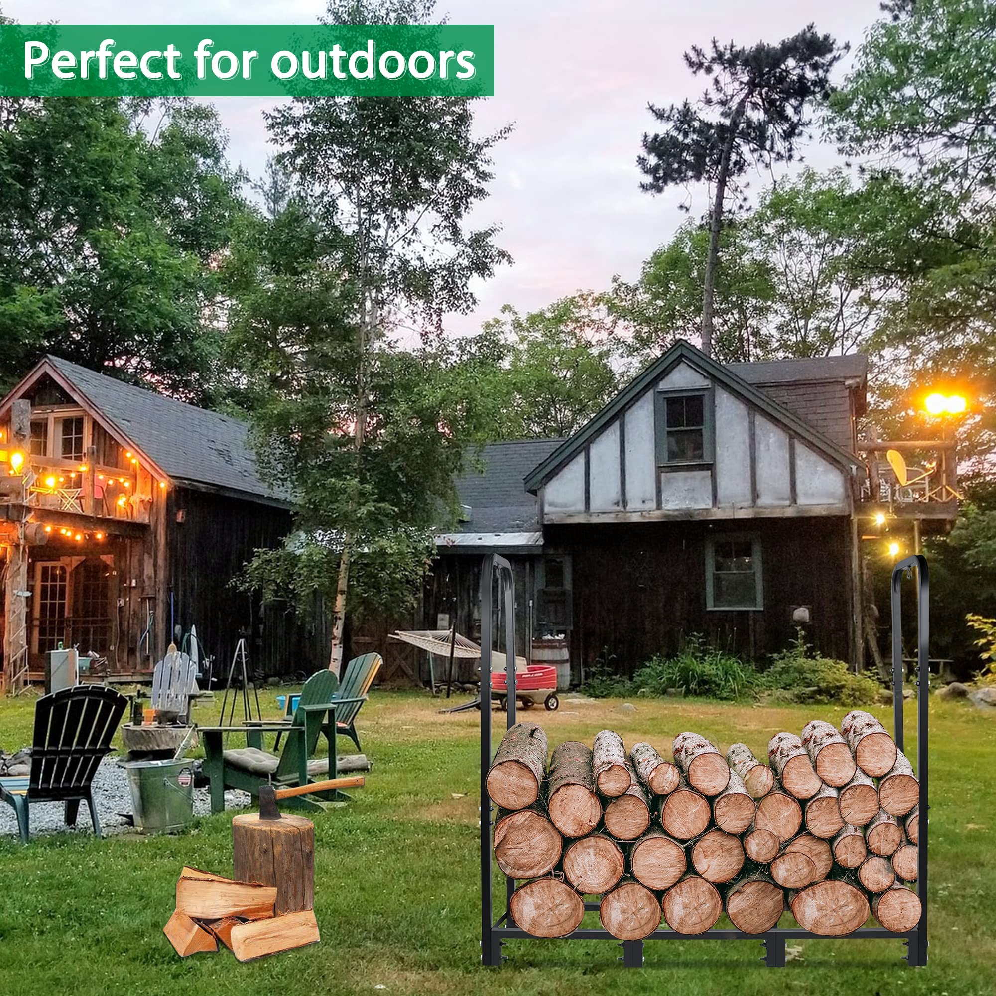 Mua CONNOO 4ft Firewood Rack Stand Heavy Duty Firewood Log Rack Holder ...