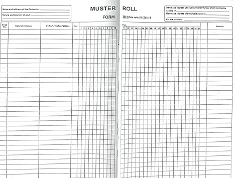 Bapuji Muster Roll Register Form XII Rule 59 2(a) Under Contract Act ...