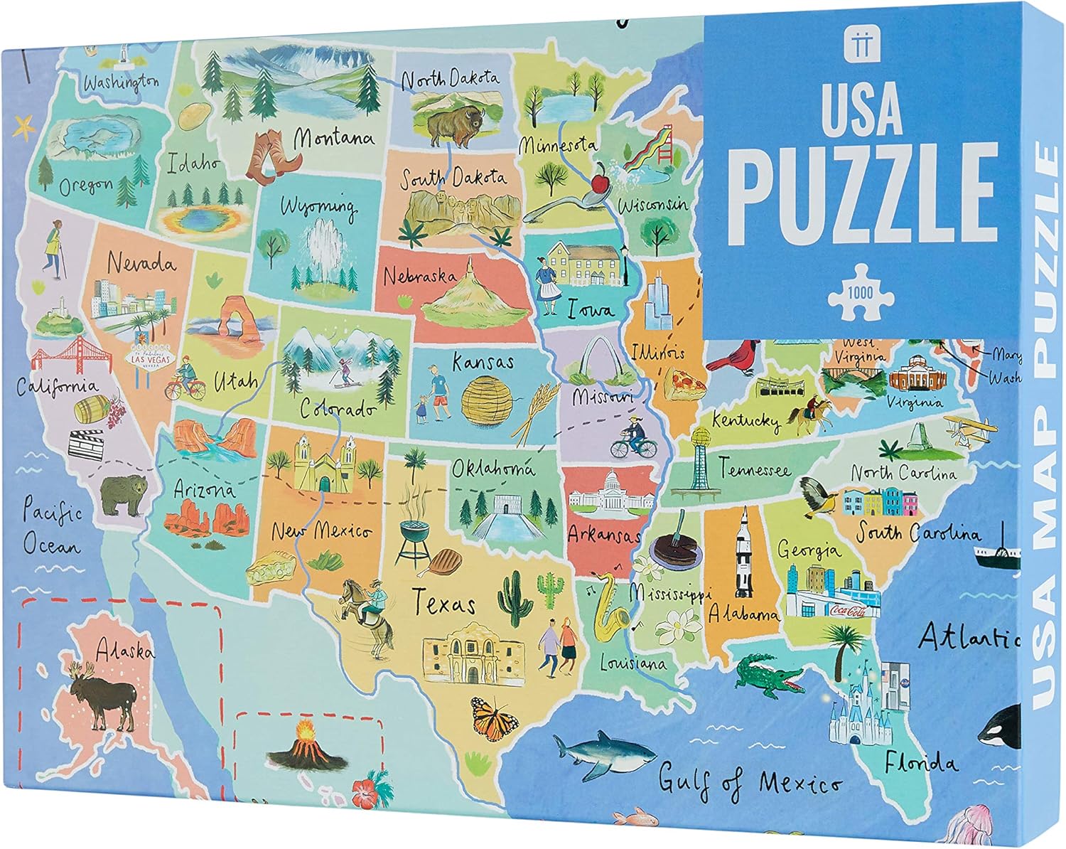 Talking Tables 1000-piece USA Jigsaw Puzzle with Poster-50 States Map ...