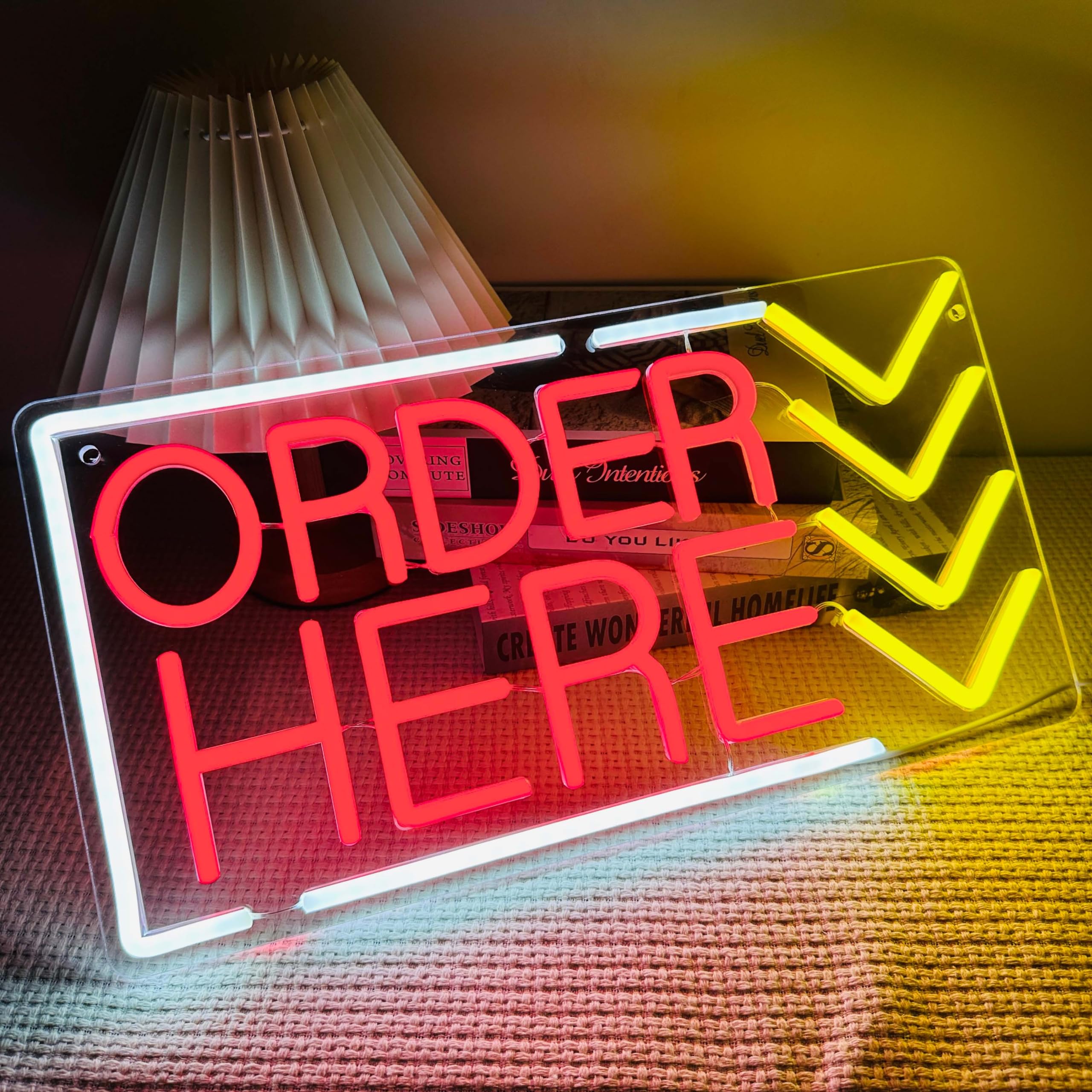 Artlast Order Here Neon Sign Red Light Up Order Here Sign for Store ...