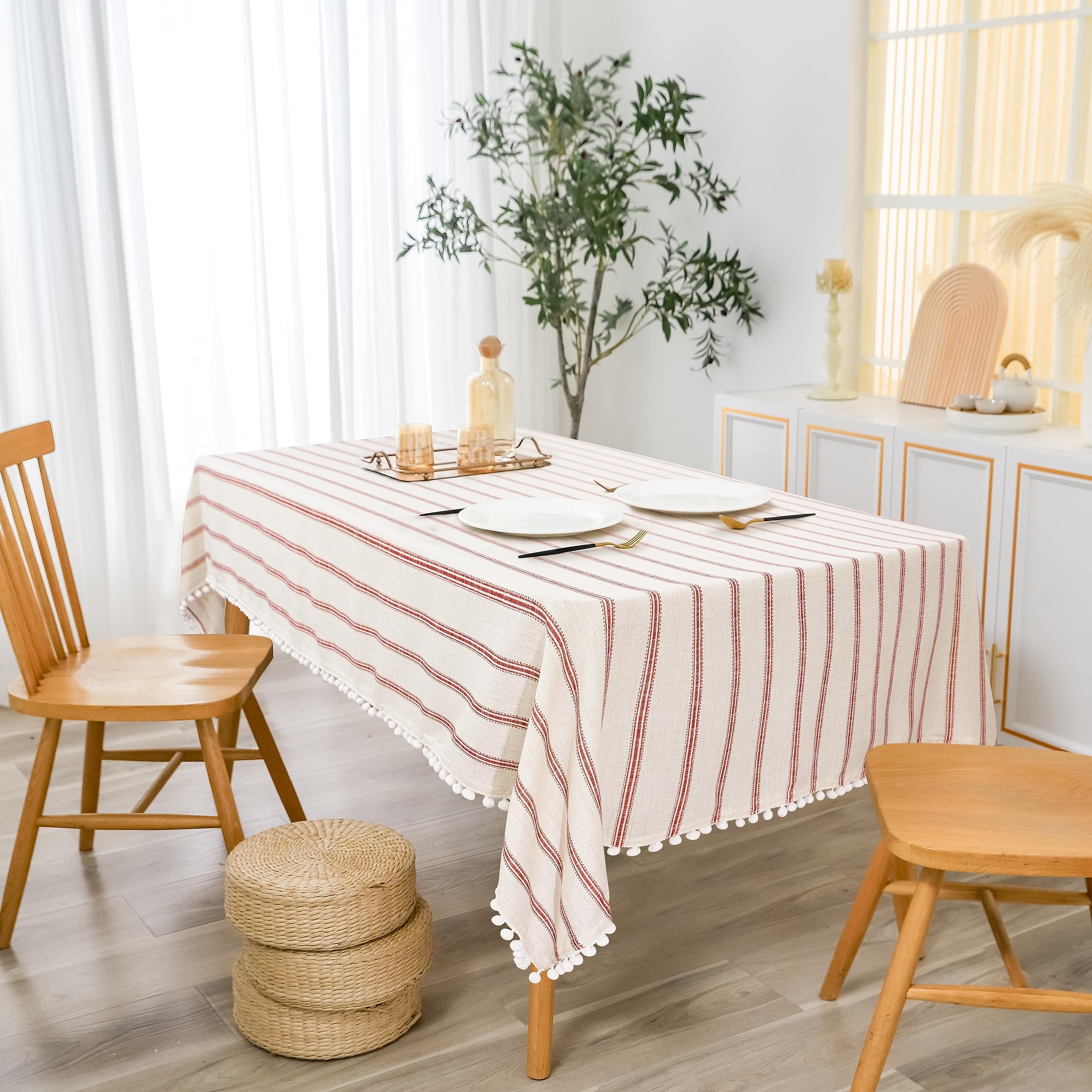 DriftAway Burlap Linen Tablecloth Dining Table Cover for 6 Foot ...