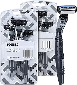 Amazon.com: Amazon Brand - Solimo 3-Blade Disposable Razors for Men, 6 ...