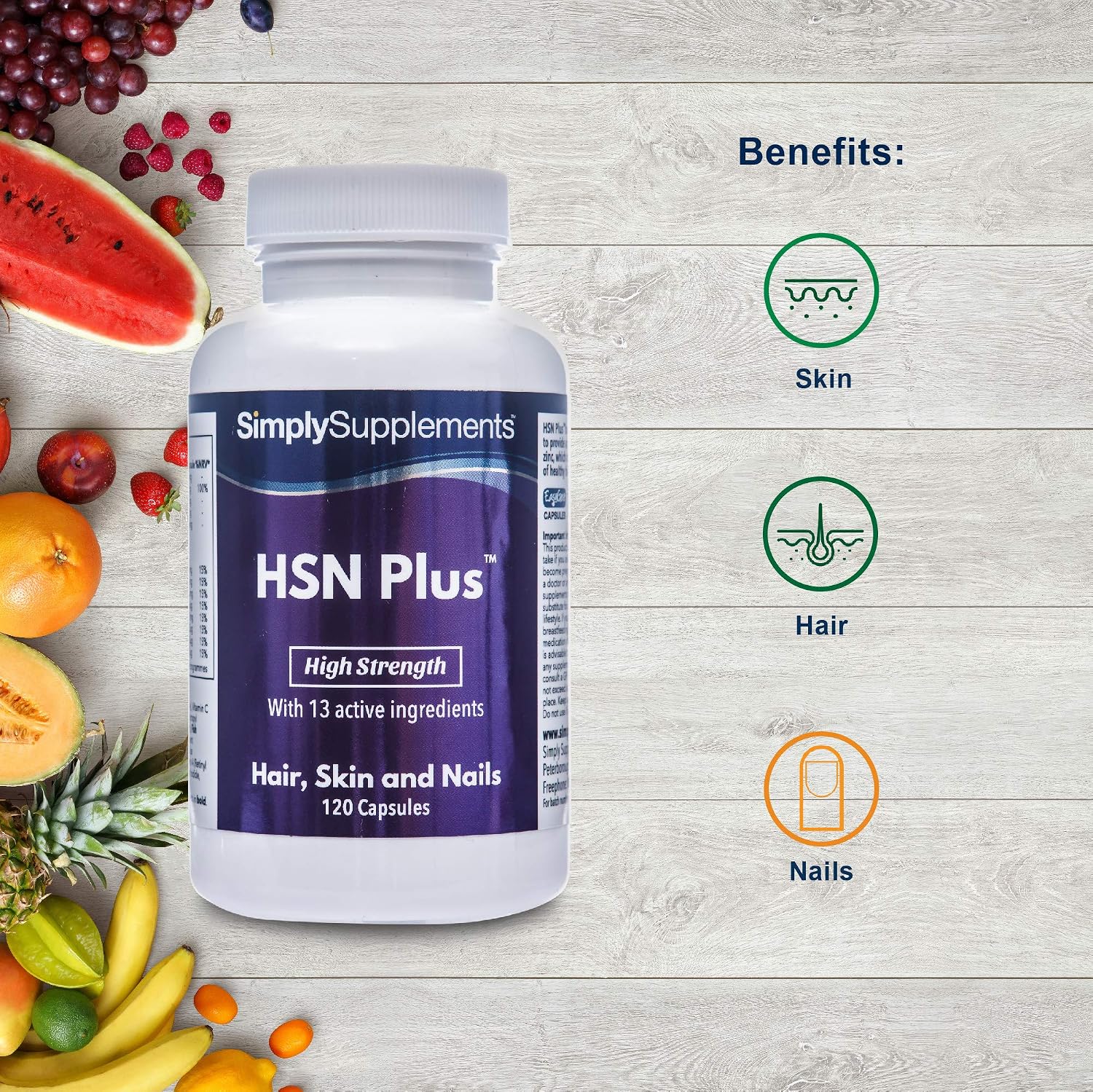 Hair, Skin & Nails Plus | 120 Capsules | Includes MSM & Collagen ...